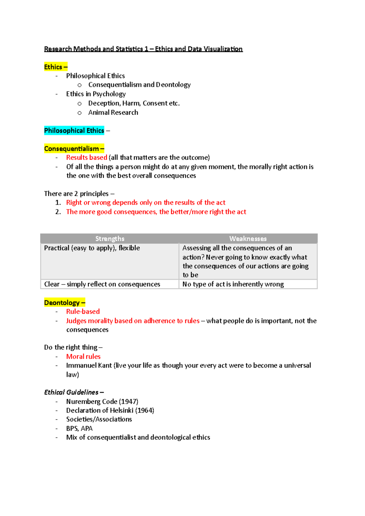 Week 5 notes - Ethics - Research Methods and Statistics 1 – Ethics and ...