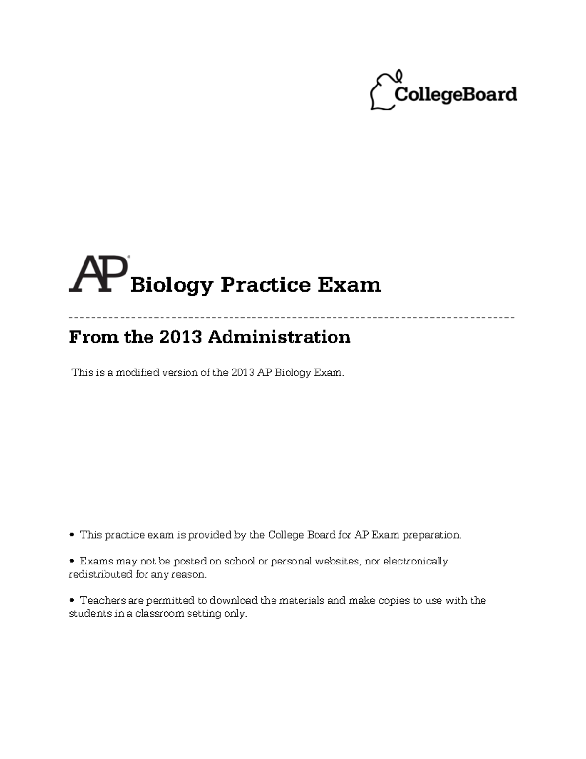 Bio - ap bio - Biology Practice Exam From the 2013 Administration This ...