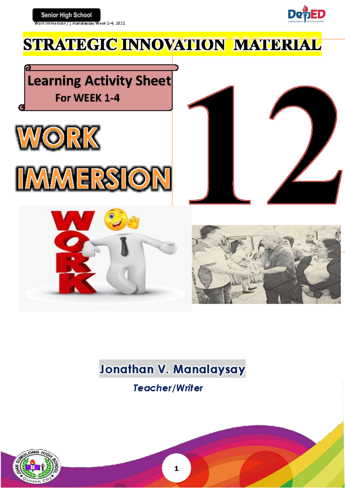 JM LAS Work Immersion Week 1 4 with Pages - Jonathan V. Manalaysay ...
