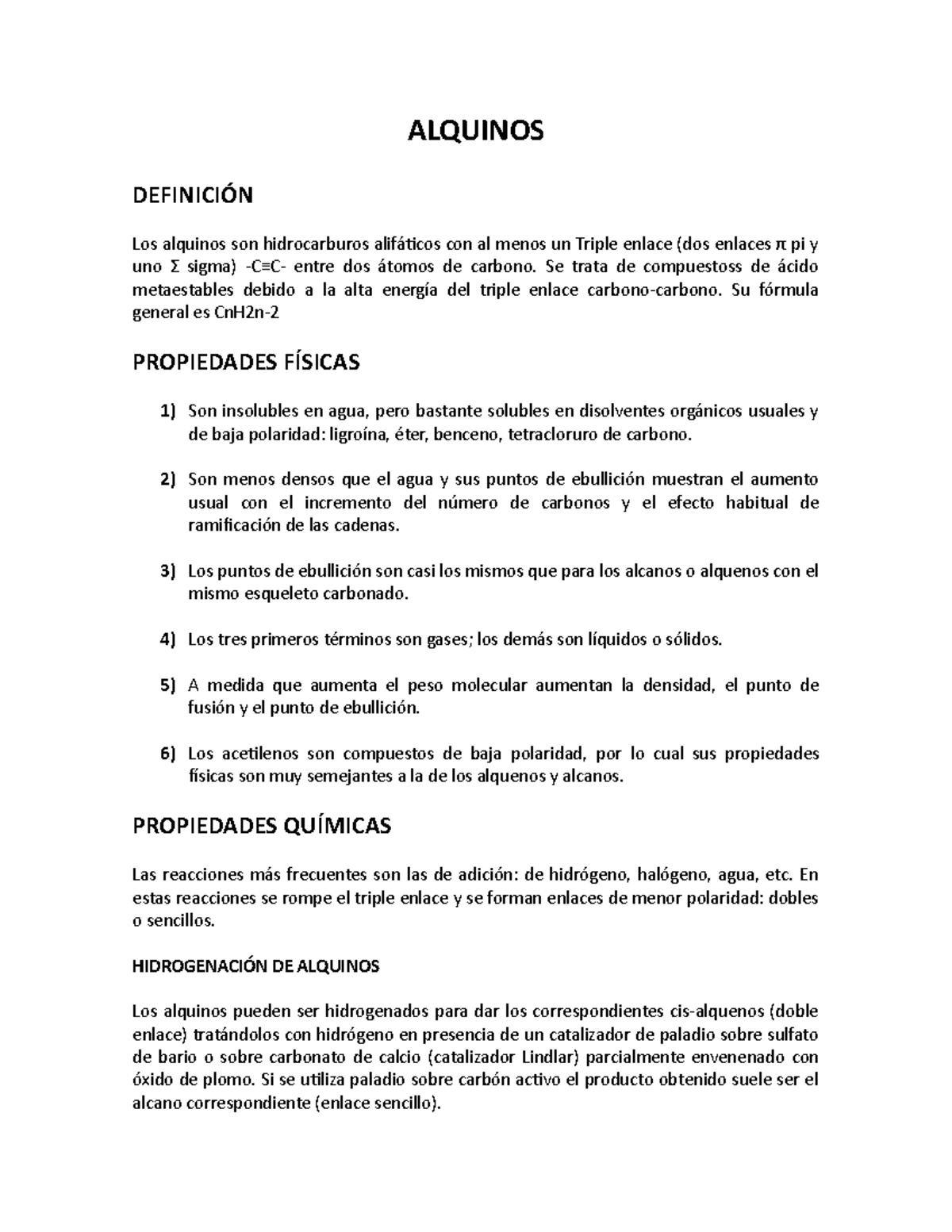 Alquinos - Grade: A - ALQUINOS Los alquinos son hidrocarburos con al ...