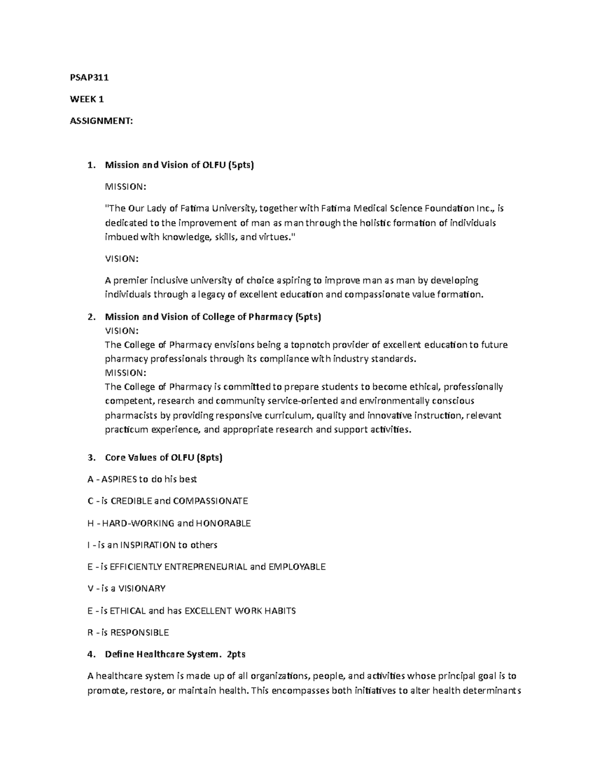 Costo Shannen Costo PSAP311 WEEK1 - PSAP WEEK 1 ASSIGNMENT: Mission and ...