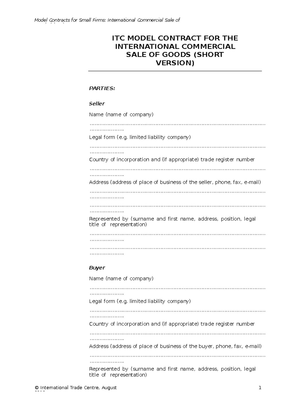 Hop dong hàng hóa ITC (short) - ITC MODEL CONTRACT FOR THE ...