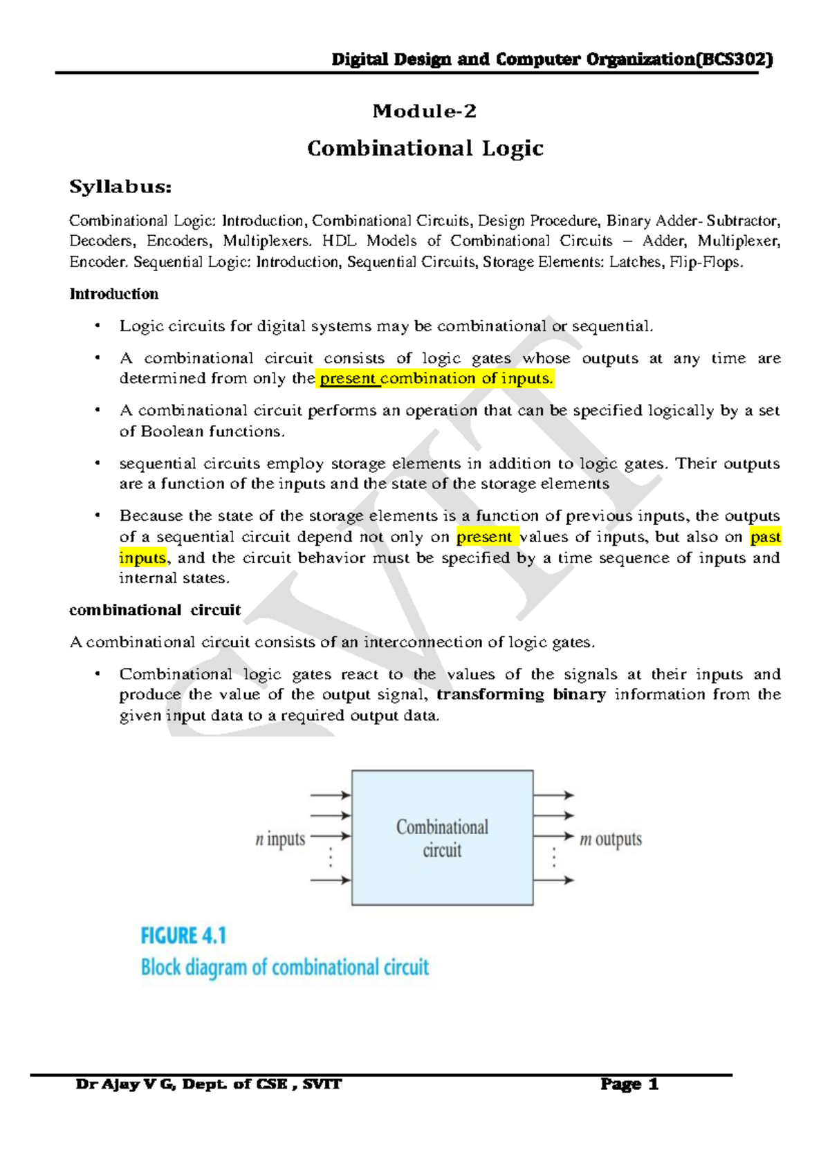 M2 - cs notes - Syllabus: Module- Combinational Logic Combinational ...