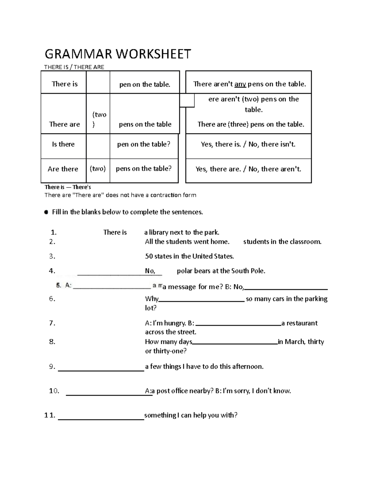 Grammar Worksheet - Apuntes 2 - GRAMMAR WORKSHEET THERE IS / THERE ARE ...