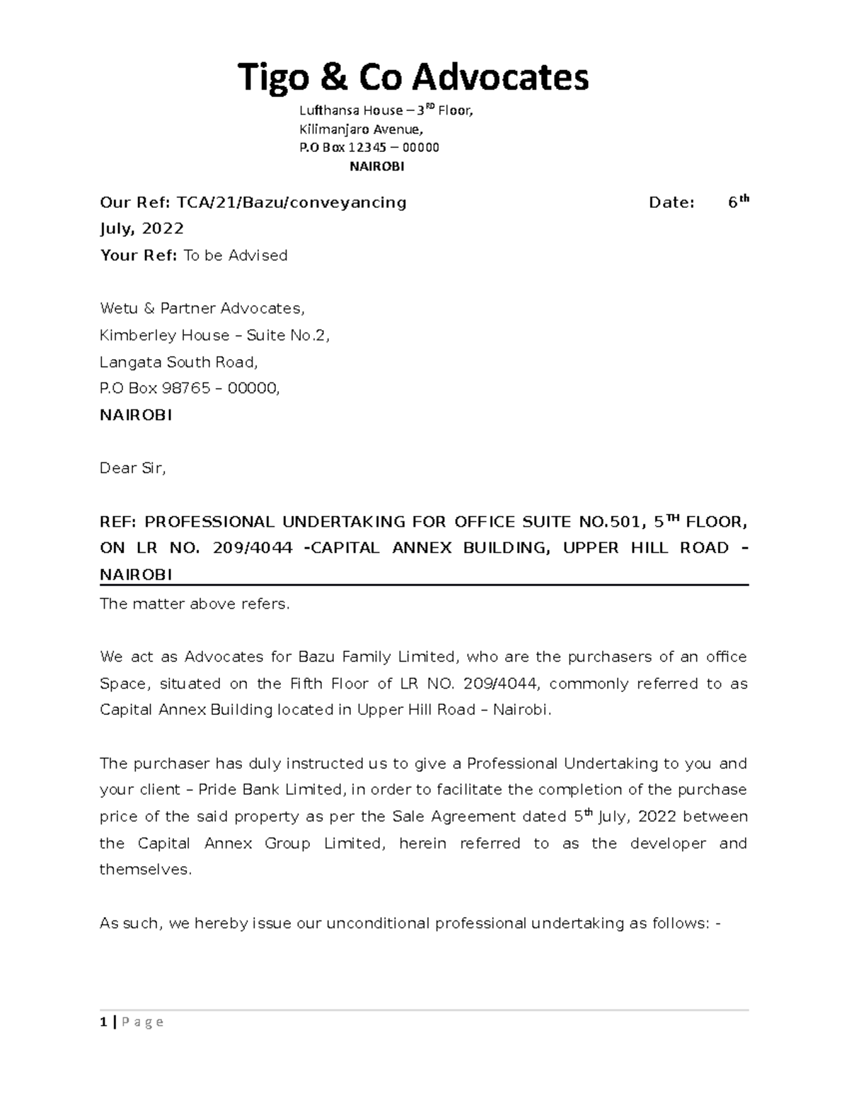 Project Professional Undertaking - Lufthansa House – 3RD Floor ...