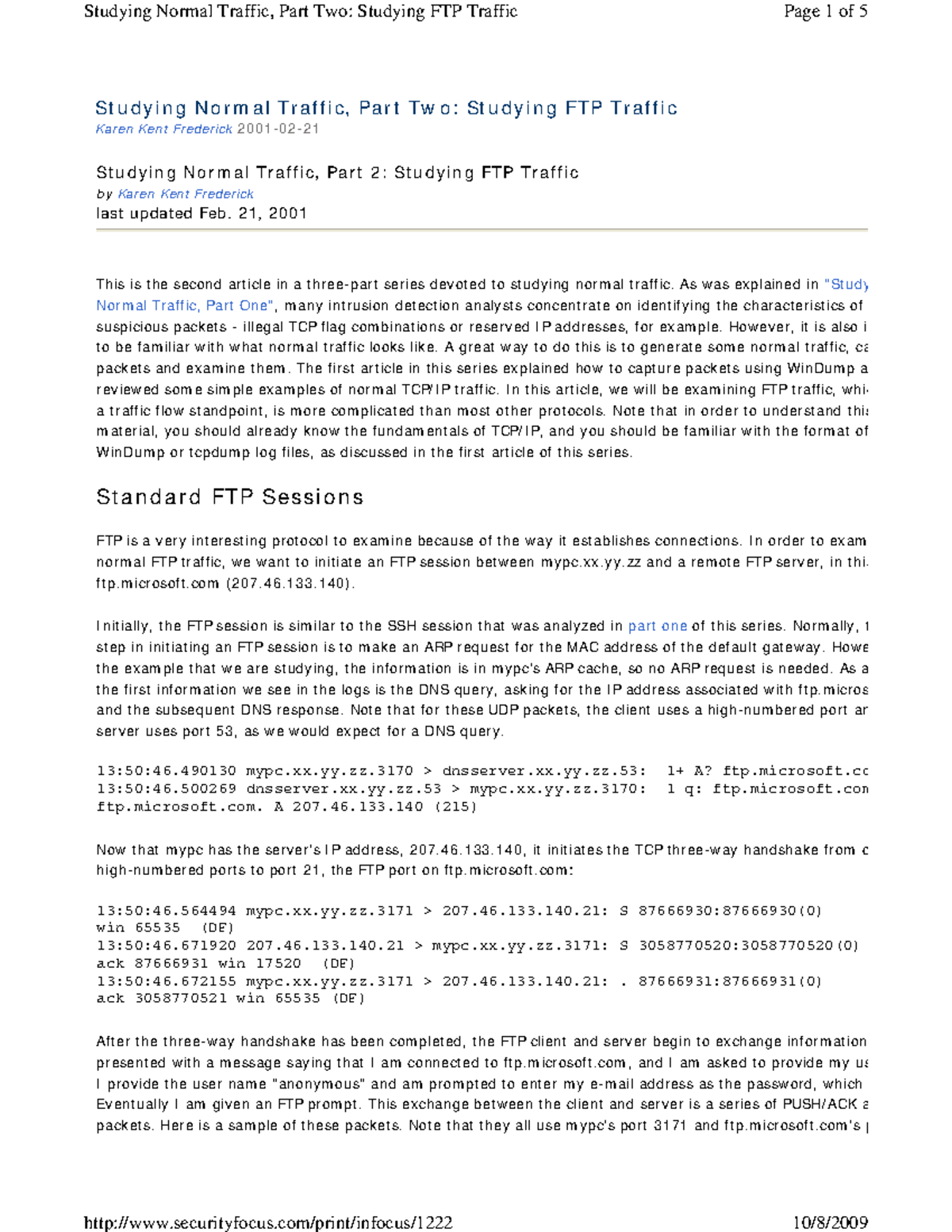 Studying Normal Traffic, Part Two - 21, 2001 This is the second article ...
