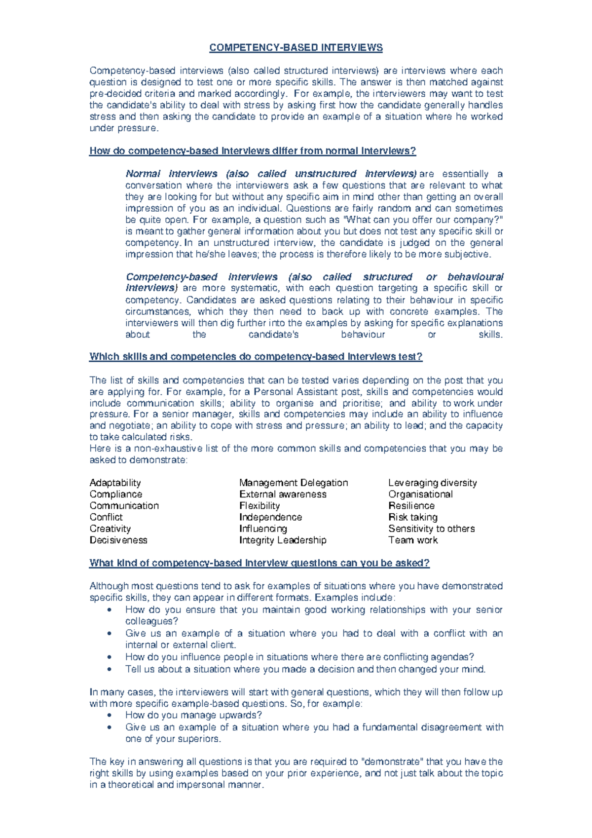 Competency Based Interviews (1)[7847] - COMPETENCY-BASED INTERVIEWS ...