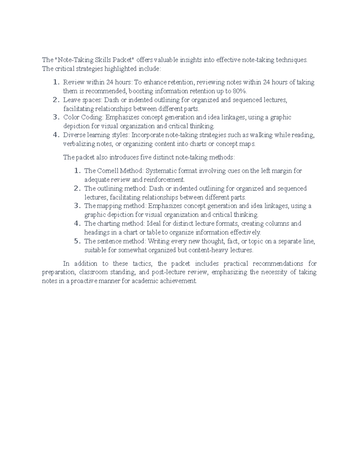 Note taking skills packet - The "Note-Taking Skills Packet" offers ...