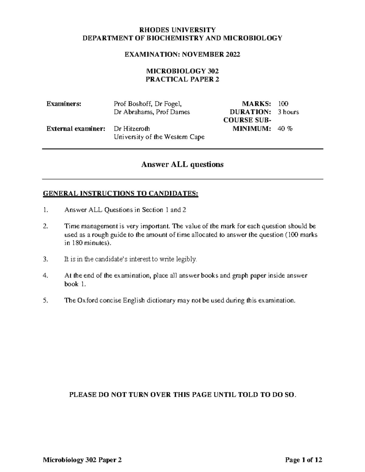 202211 MIC 302 Practical Paper 2 Nov 2022 - RHODES UNIVERSITY ...