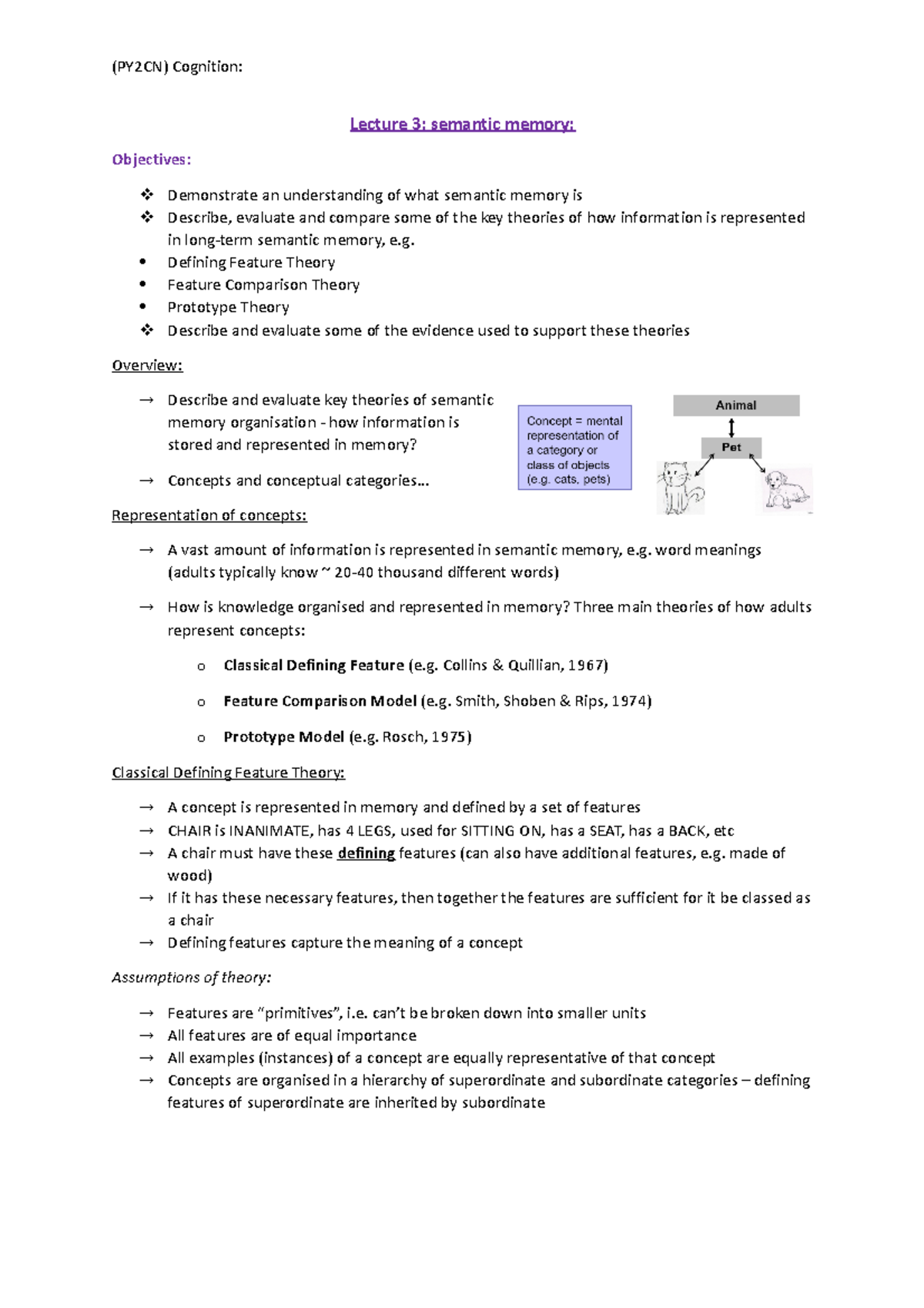 Lecture 3 semantic memory - Lecture 3: semantic memory: Objectives: Demonstrate an understanding ...