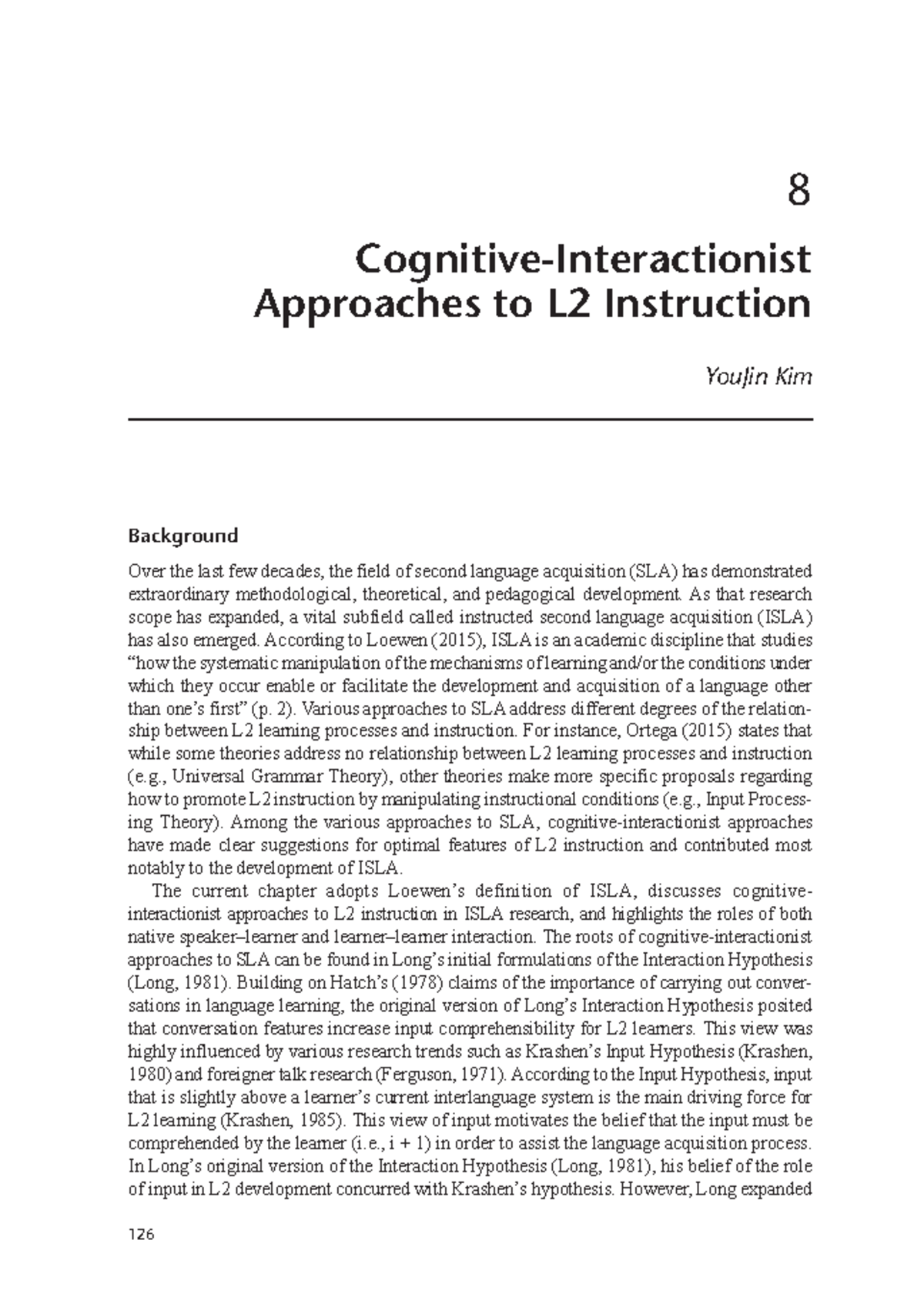 Cognitive Interactionist Approach to L2 Instruction - 8 Cognitive-Interactionist Approaches to ...