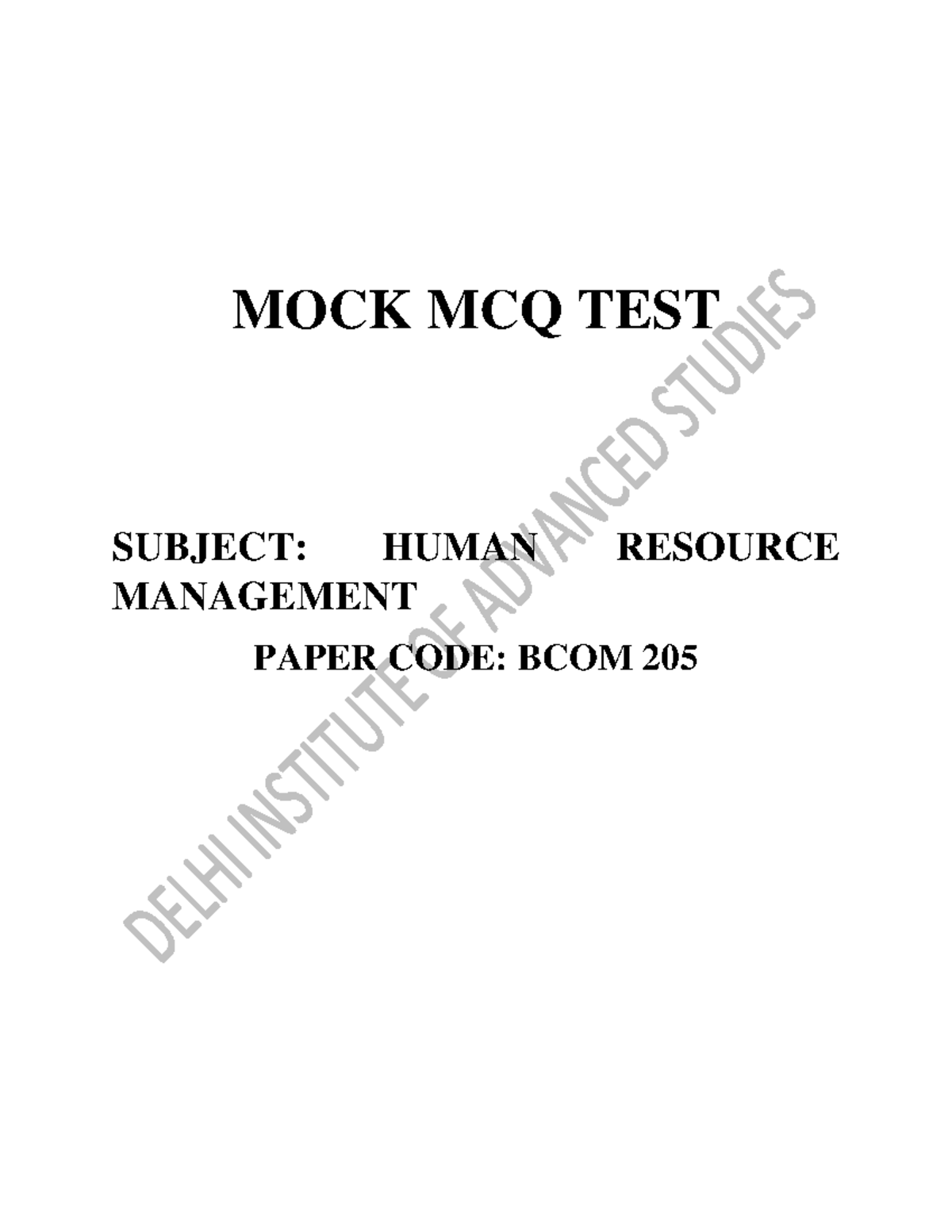 BCOM 205 Human Resource Management - MOCK MCQ TEST SUBJECT: HUMAN ...