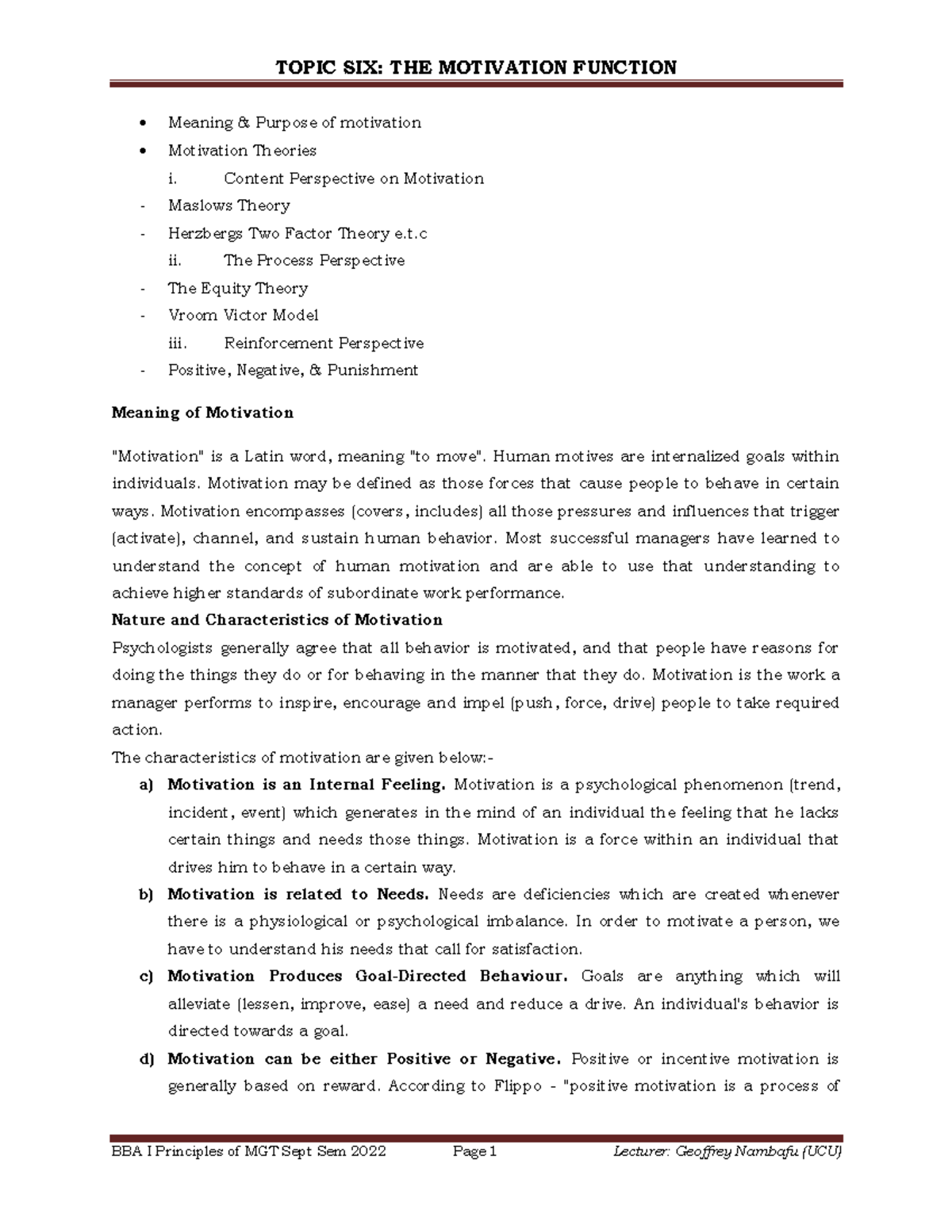 Topic Six Employee Motivation Function - Meaning & Purpose of ...