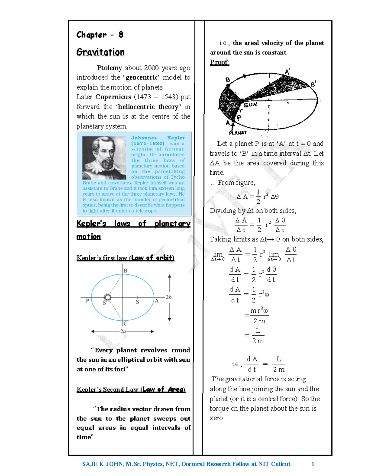 Chapter 8- Gravitation - Chapter - 8 Gravitation Ptolemy about 2000 years ago introduced the ...