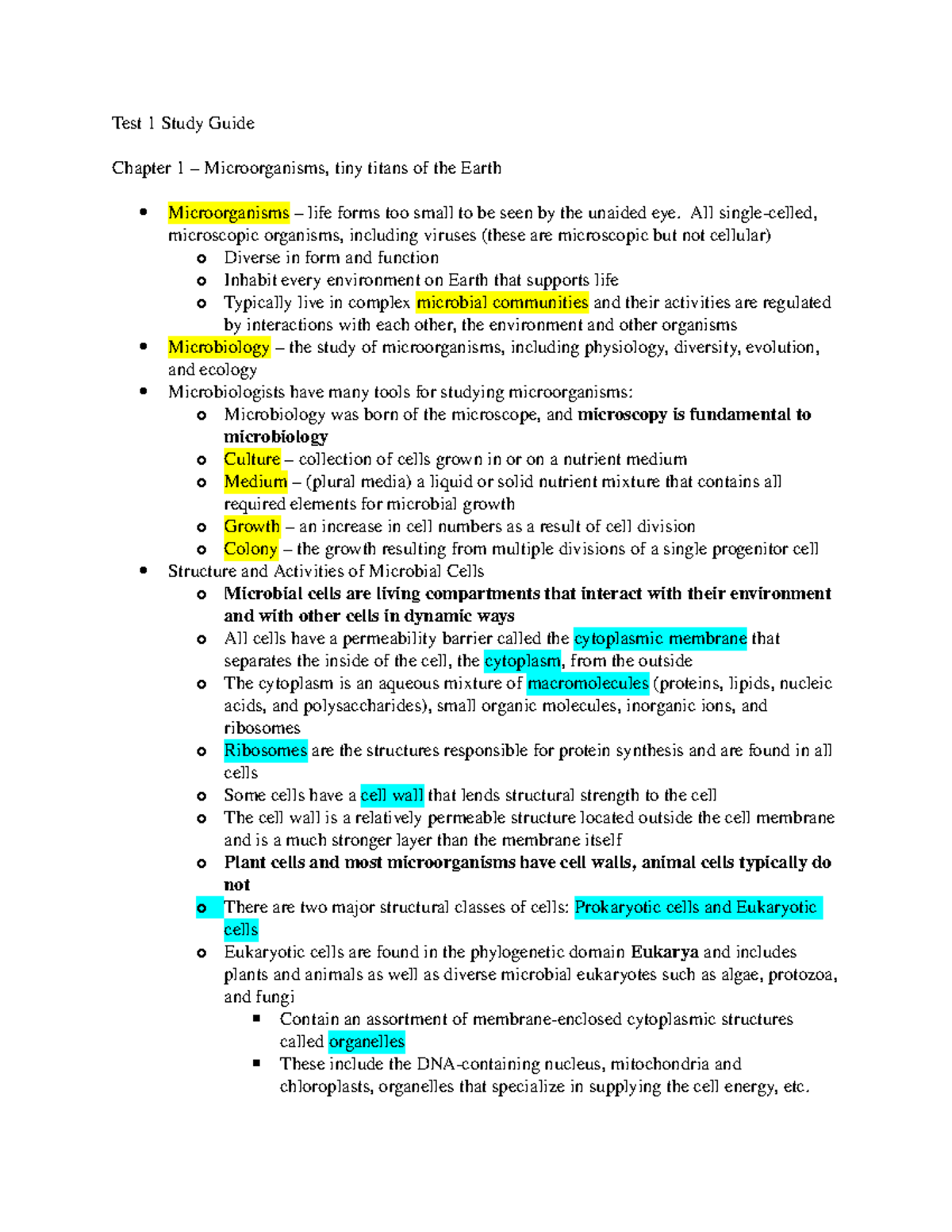 Test 1 Study Guide - Summary Prescott's Microbiology - Test 1 Study ...