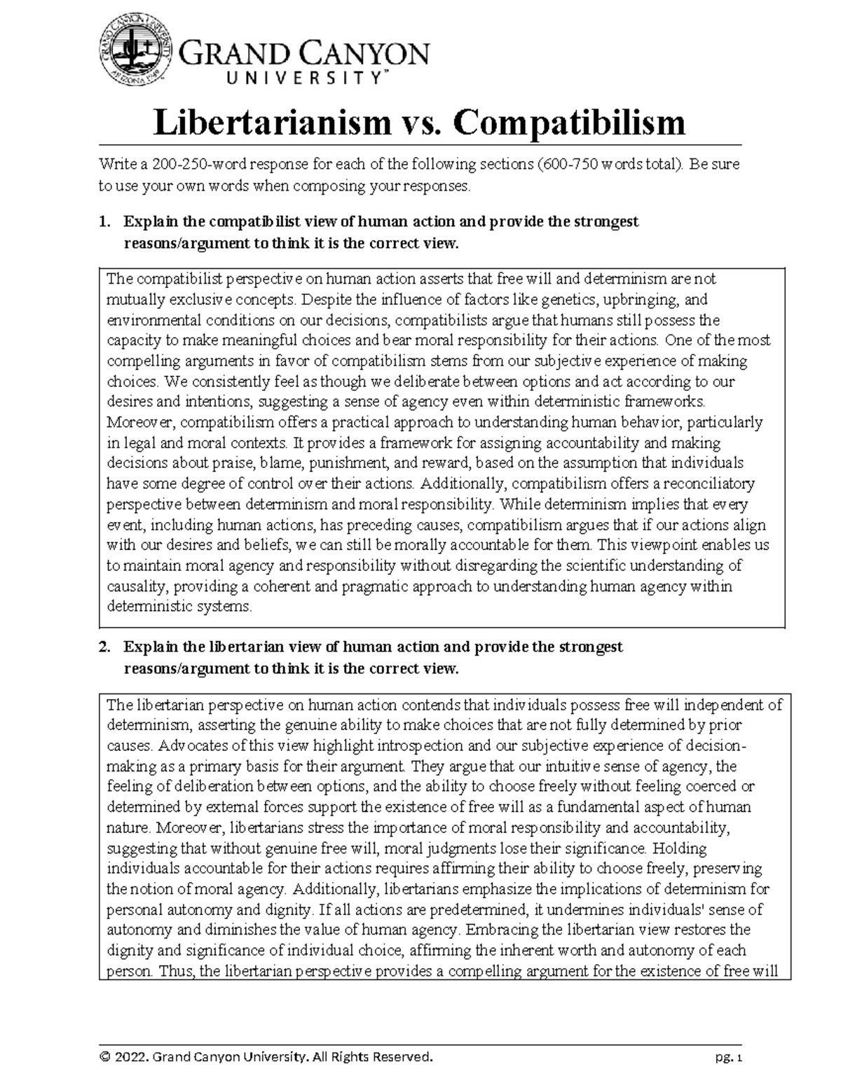 PHI 103 RS T5Libertarianism Compatibilism Worksheet - Libertarianism vs ...