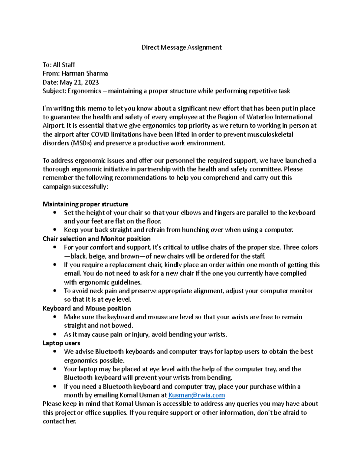 Direct Message Assignment Week 3 - Direct Message Assignment To: All ...