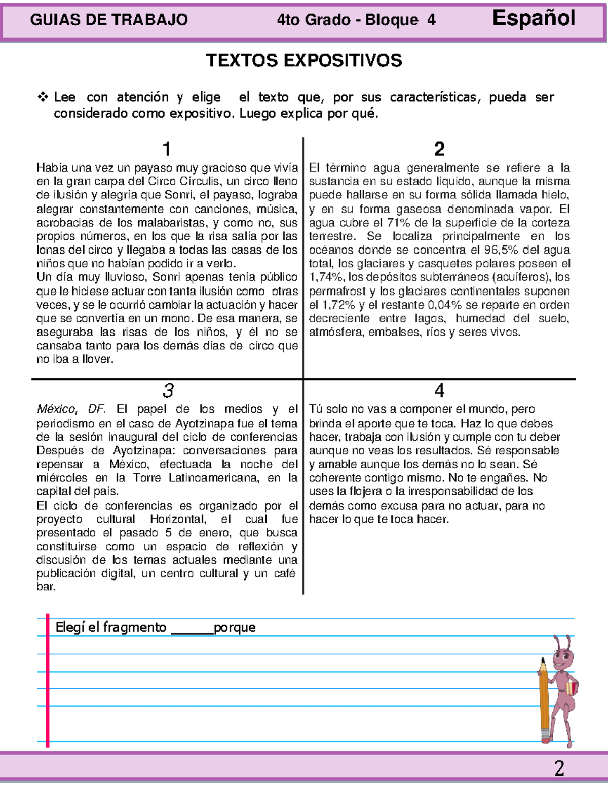 Guias 4° Octubre - talleres grado 4 - GUIAS DE TRABAJO 4to Grado - Bloque 4 Español 2 TEXTOS ...