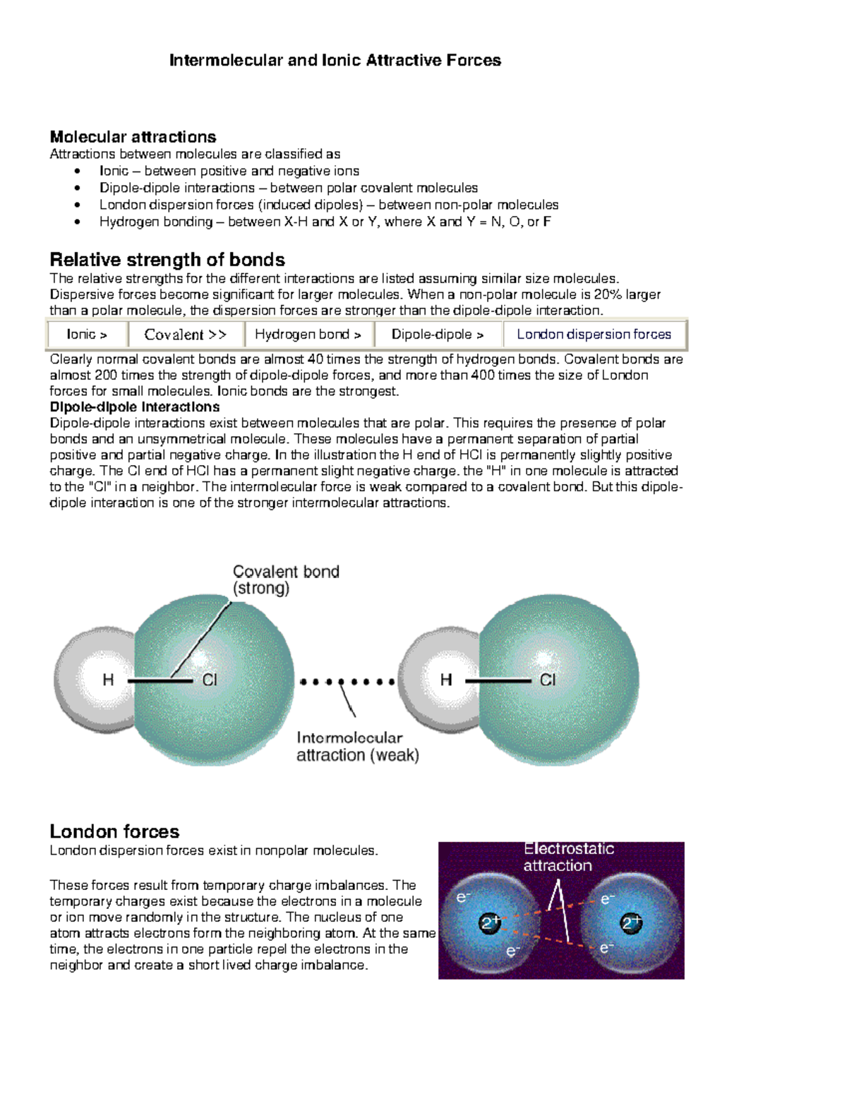Intermolecular Forces - Intermolecular and Ionic Attractive Forces ...