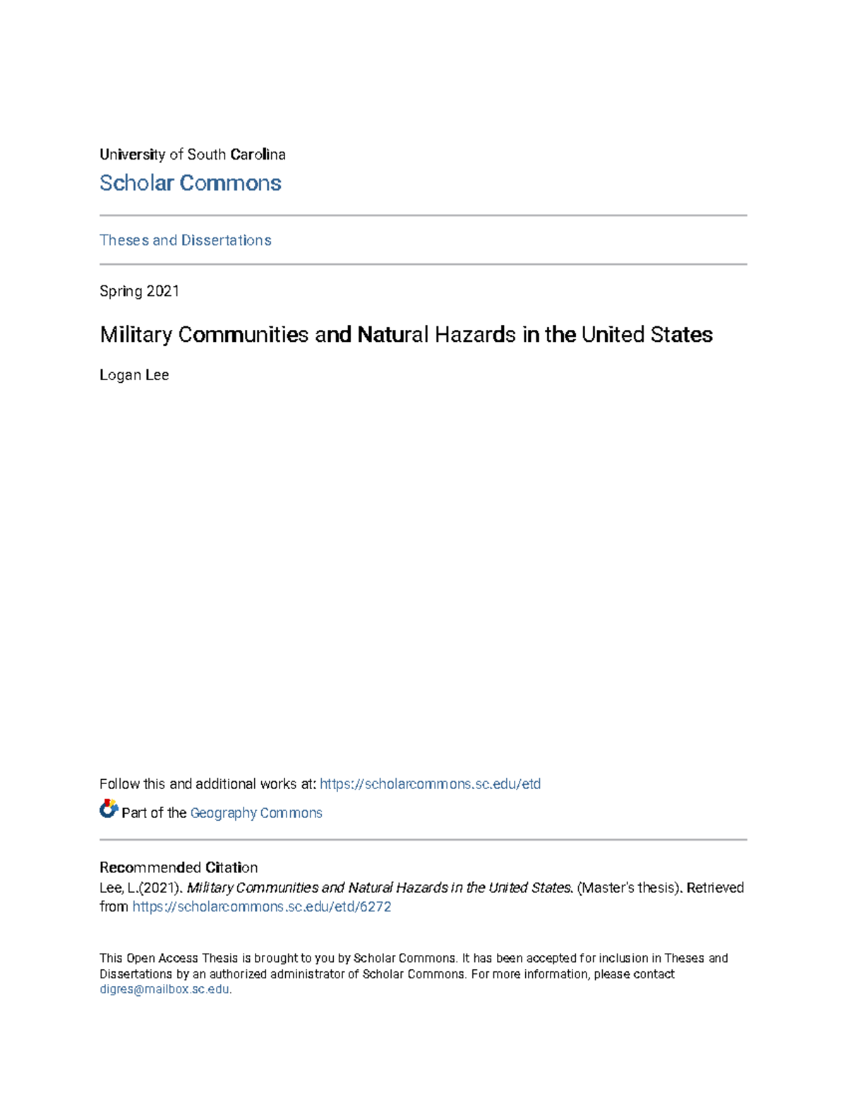 Military Communities and Natural Hazards in the United States ...