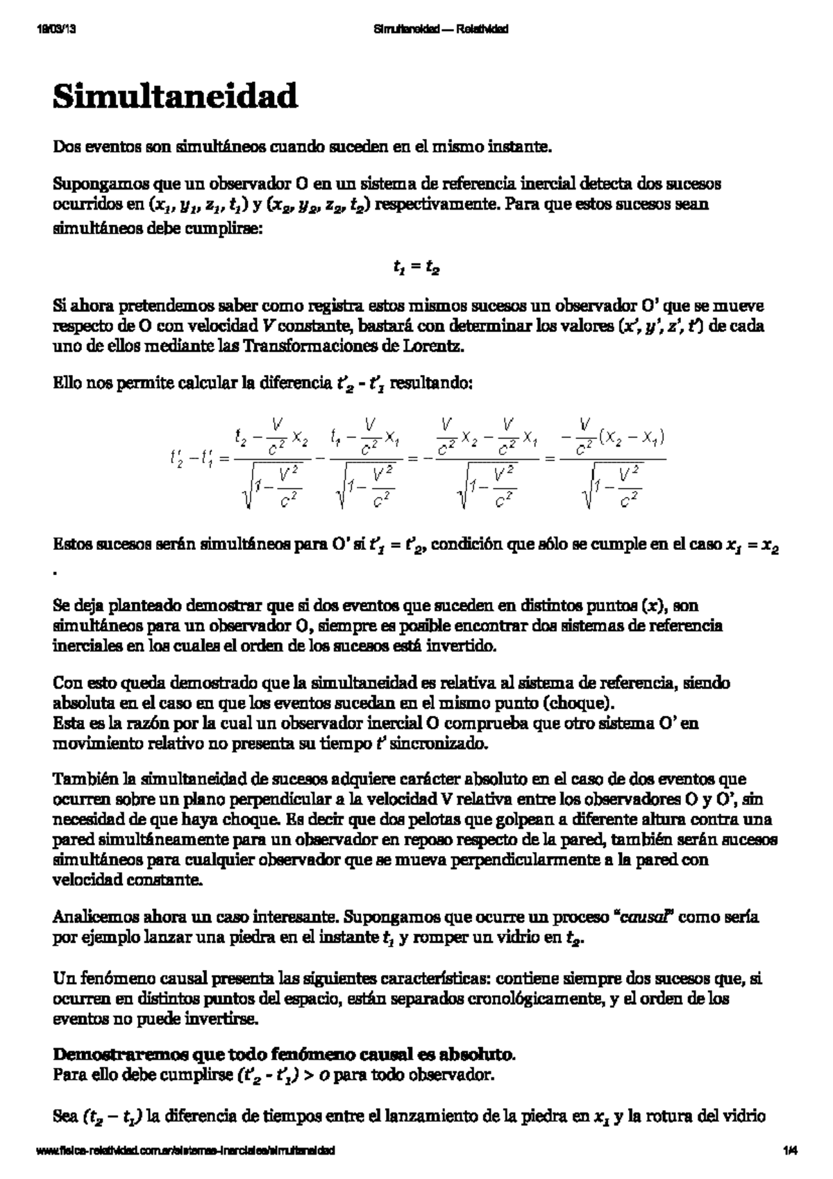 Simultaneidad — Relatividad - Física Electrónica - Studocu