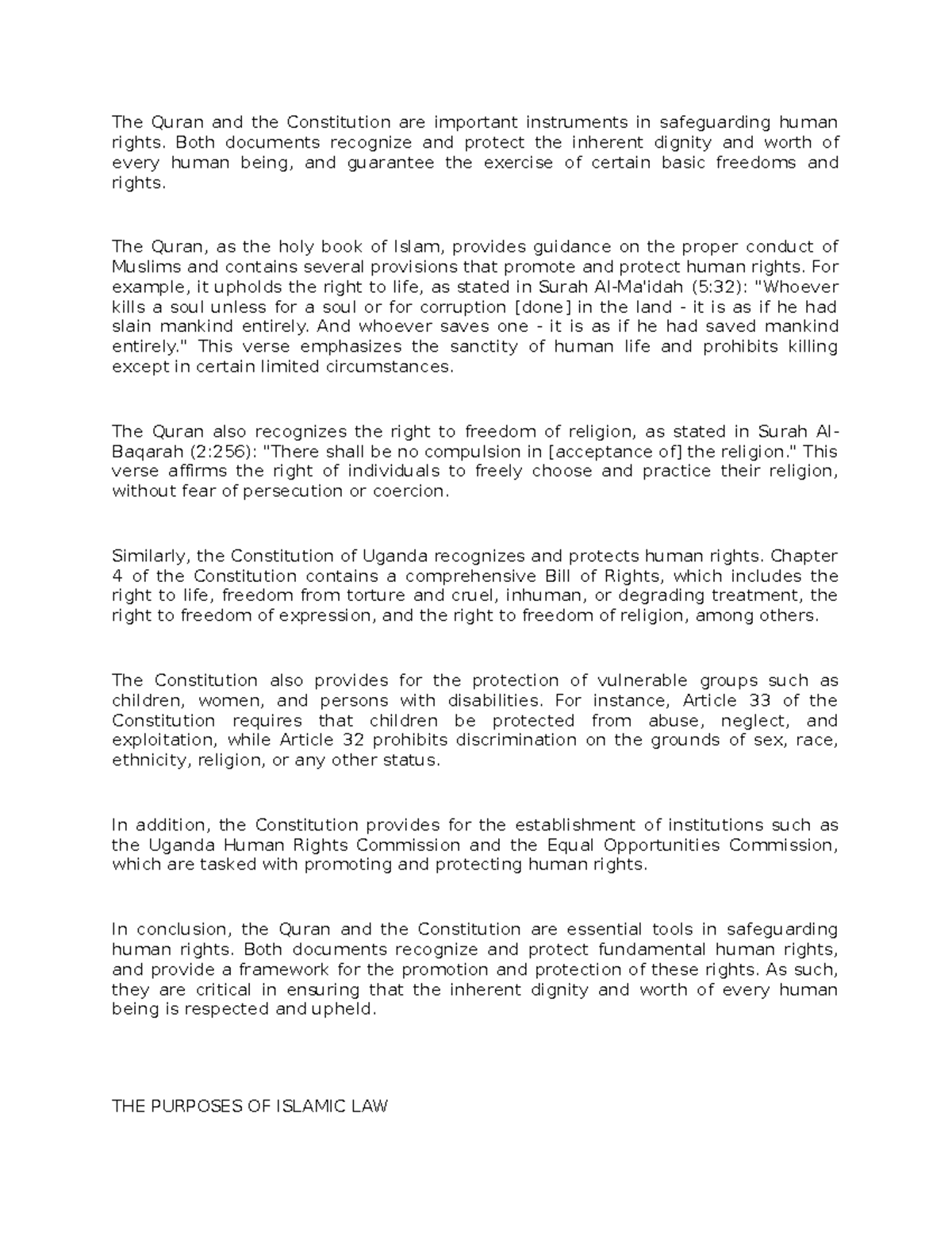 The Quran and the Constitution are important instruments in ...