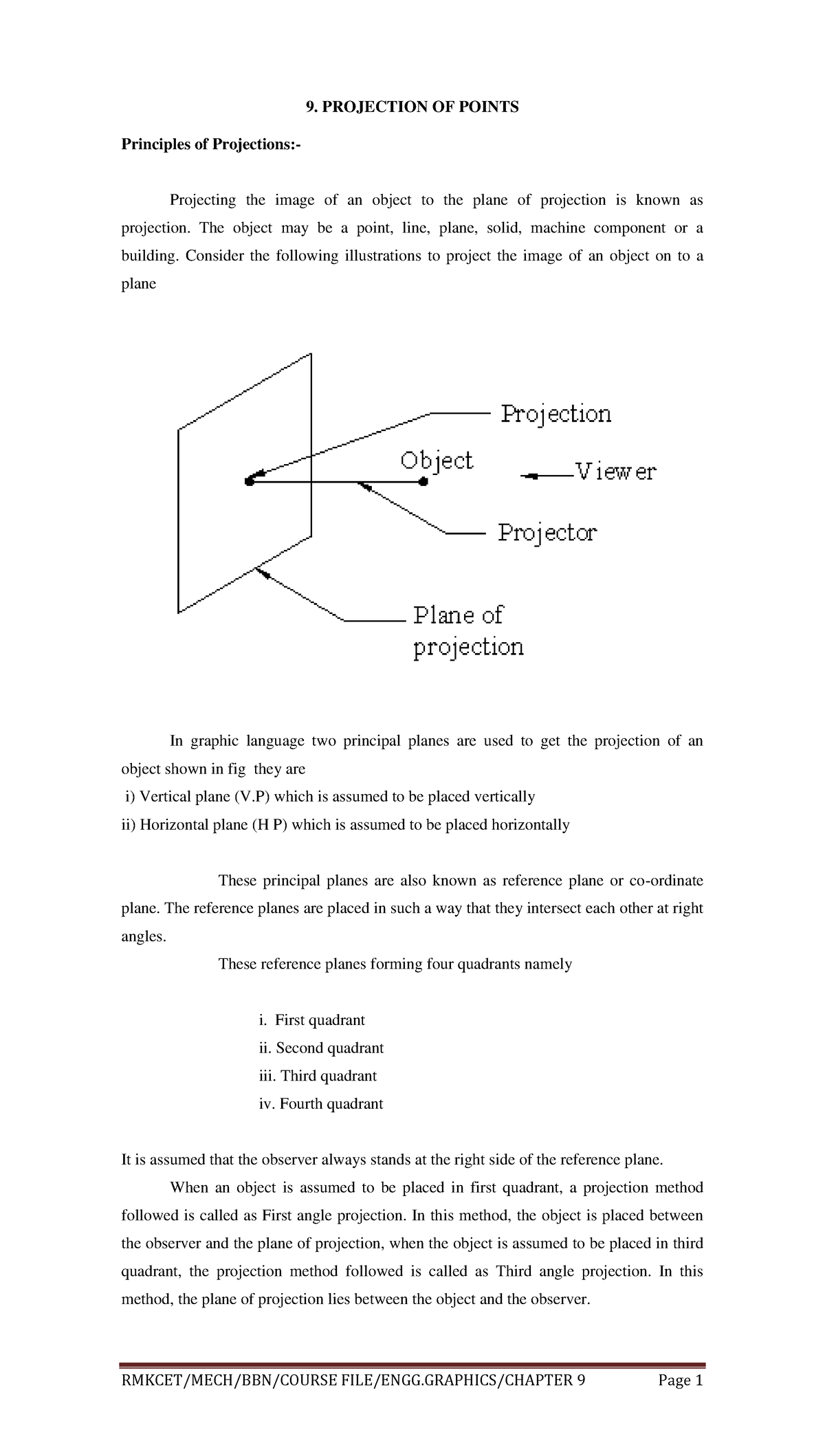 Engineering Graphics - Best - 9. PROJECTION OF POINTS Principles of ...