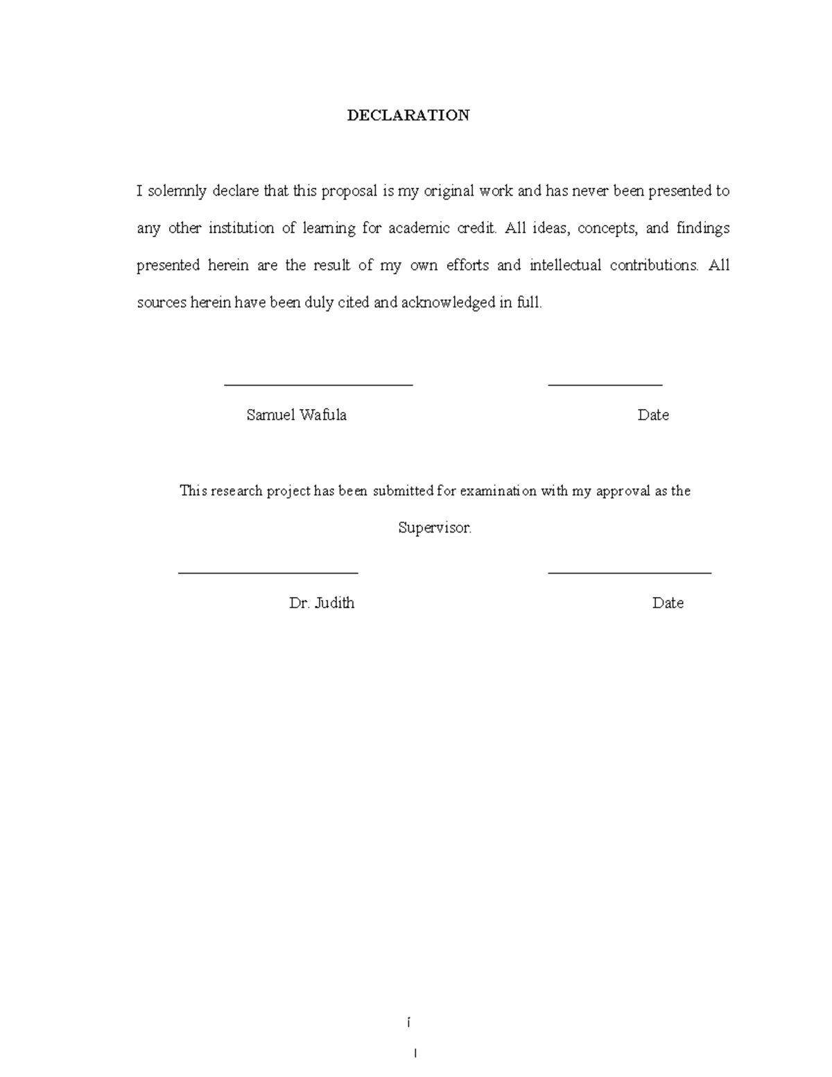 Sanja - DECLARATION I solemnly declare that this proposal is my ...