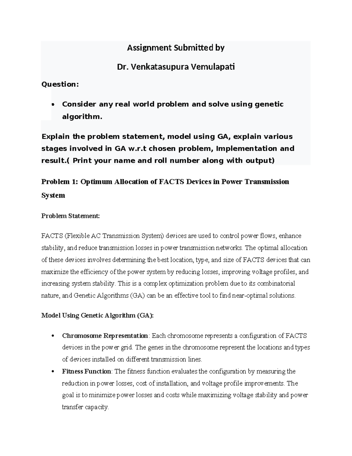 AI GA Assignment - do as sasdgdgbvb gng - Assignment Submitted by Dr ...