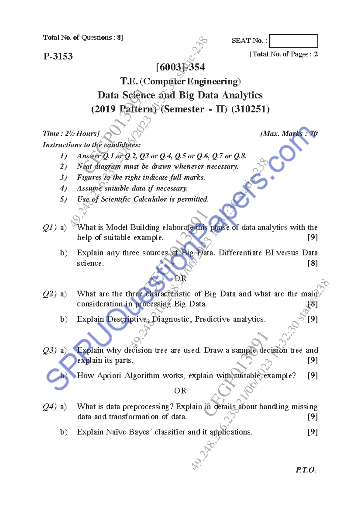 Dsbda (may-2023) - Question paper - Q1) a) What is Model Building elaborate this phase of data ...