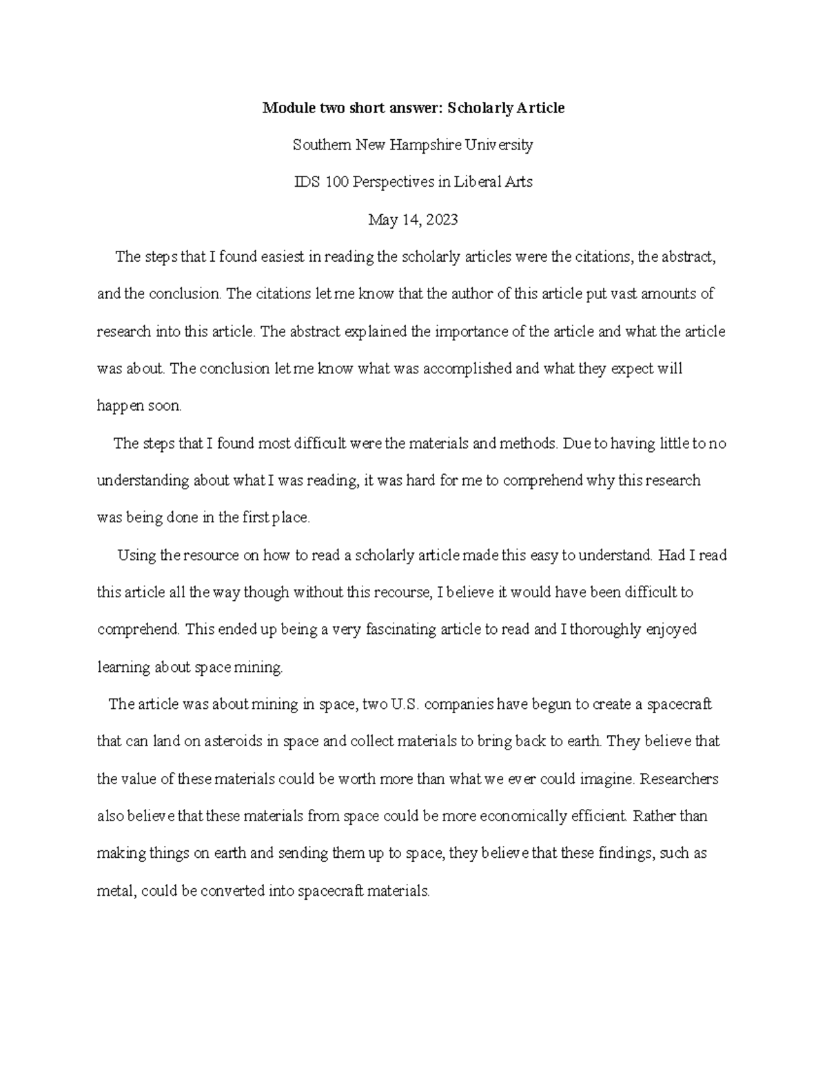 Module two Scholarly Article - Module two short answer: Scholarly ...