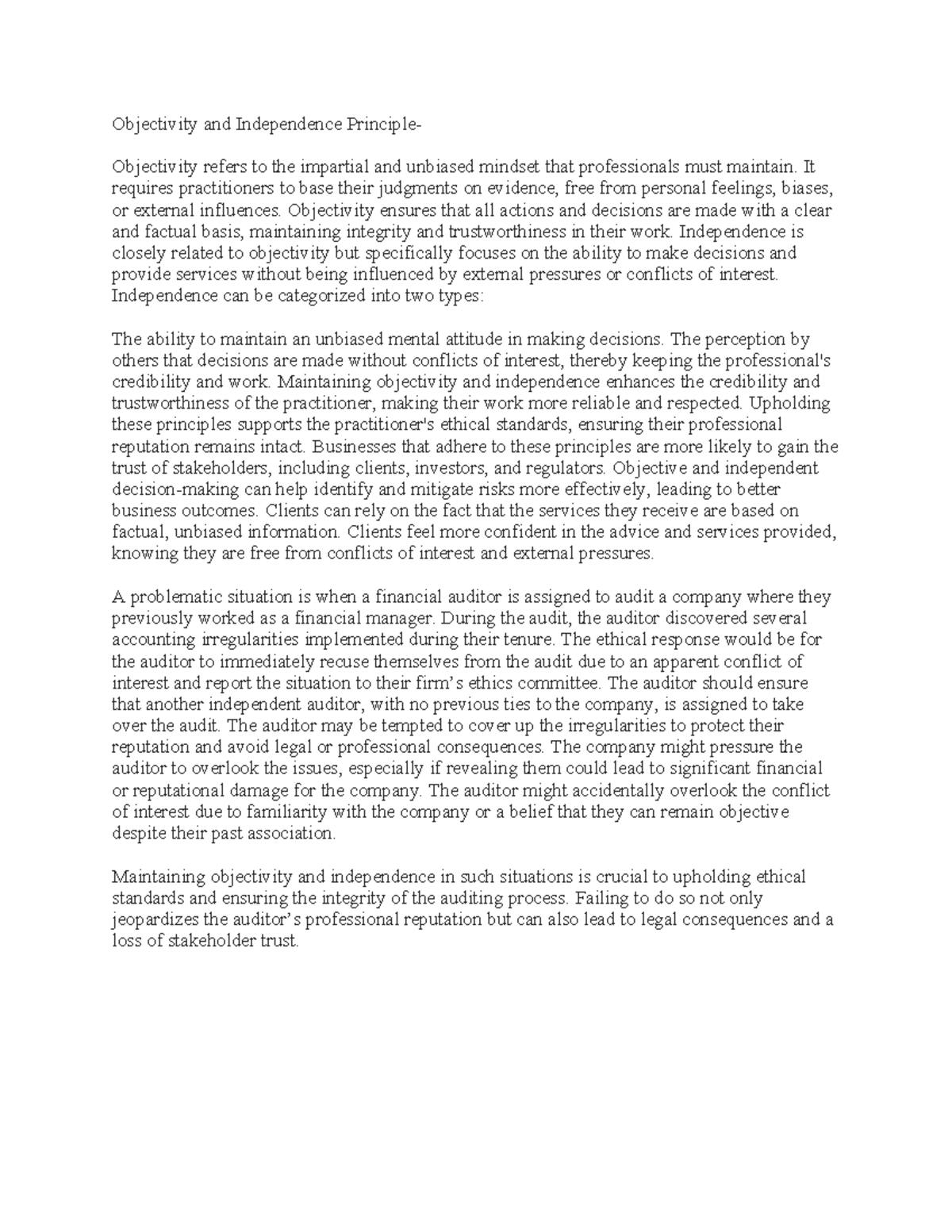 Mod 6 Discussion - Objectivity and Independence Principle- Objectivity ...