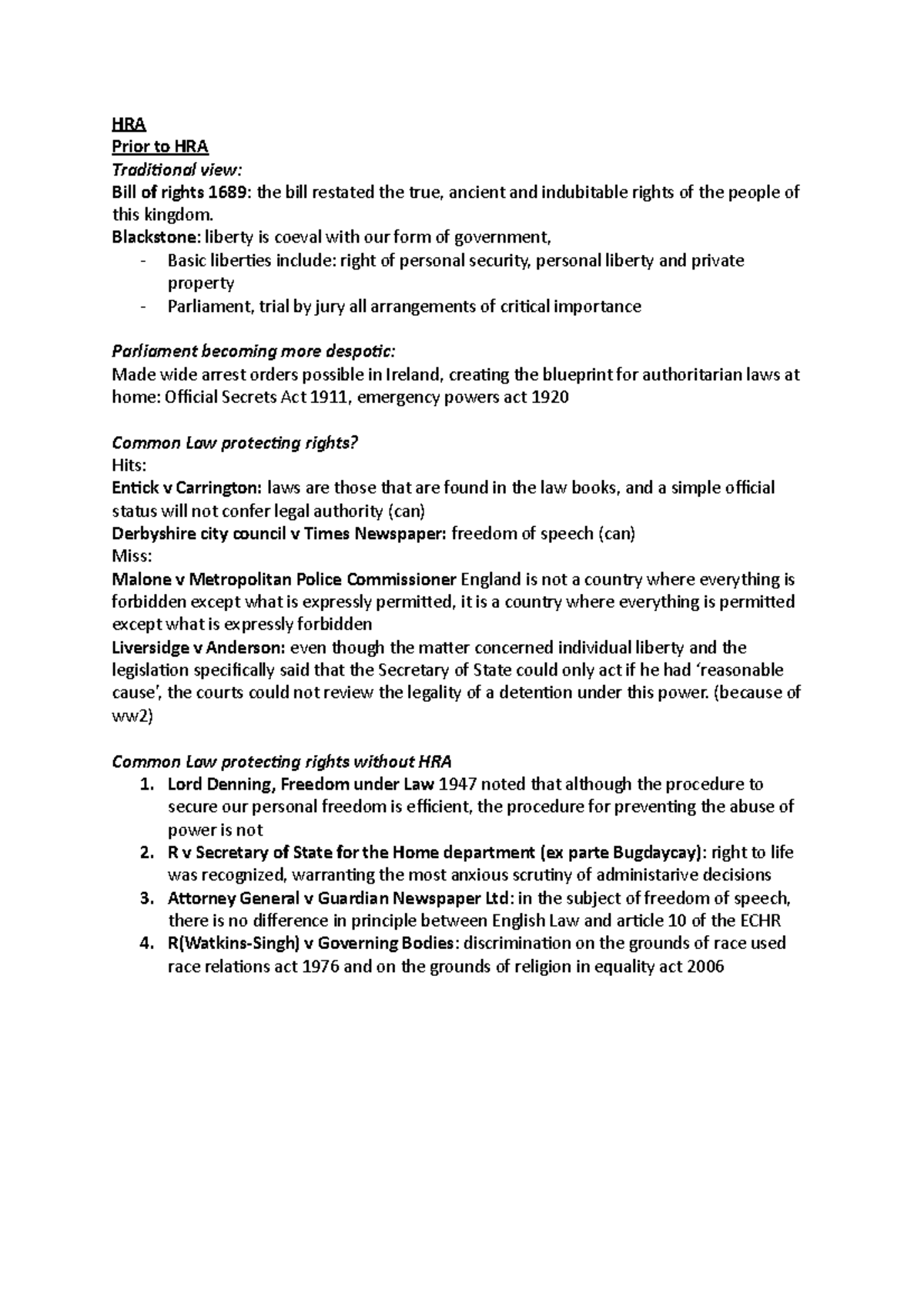 HRA - HRA Prior to HRA Traditional view: Bill of rights 1689: the bill ...
