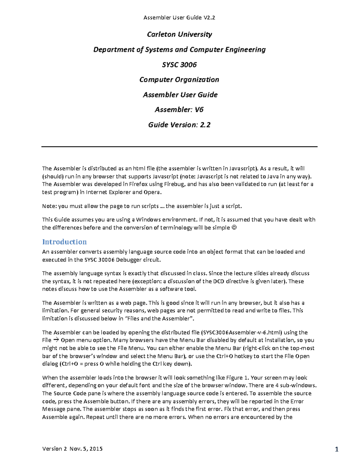 Assembler User Guide V 2-2 - Carleton University Department of Systems ...