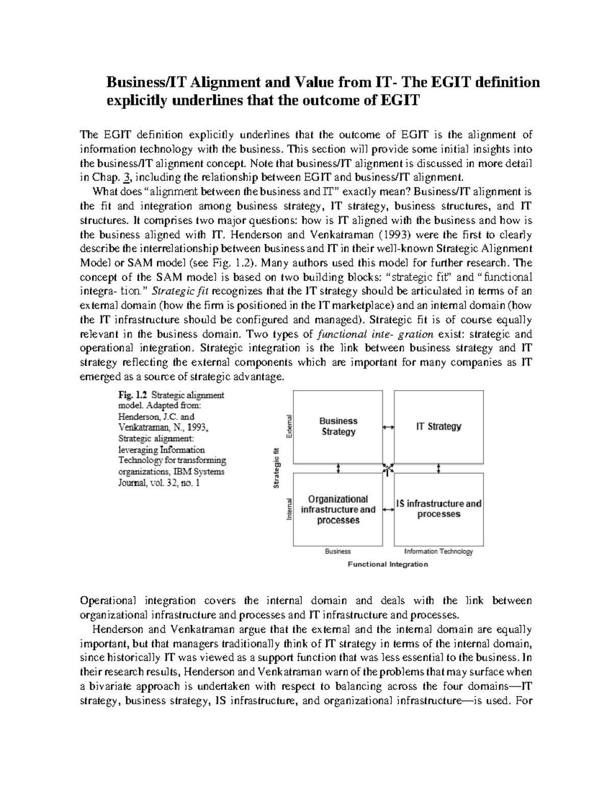 Business and IT Alignment and Value from IT- The EGIT definition ...