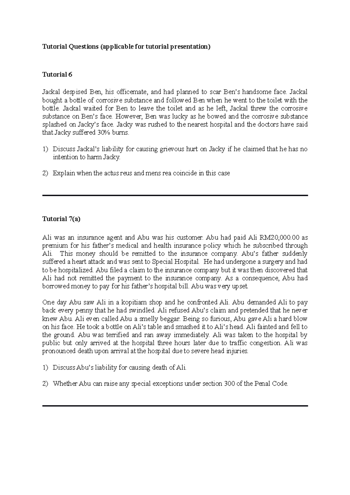 383818 Tutorial Questions Week 6-10 - Tutorial Questions (applicable for tutorial presentation ...