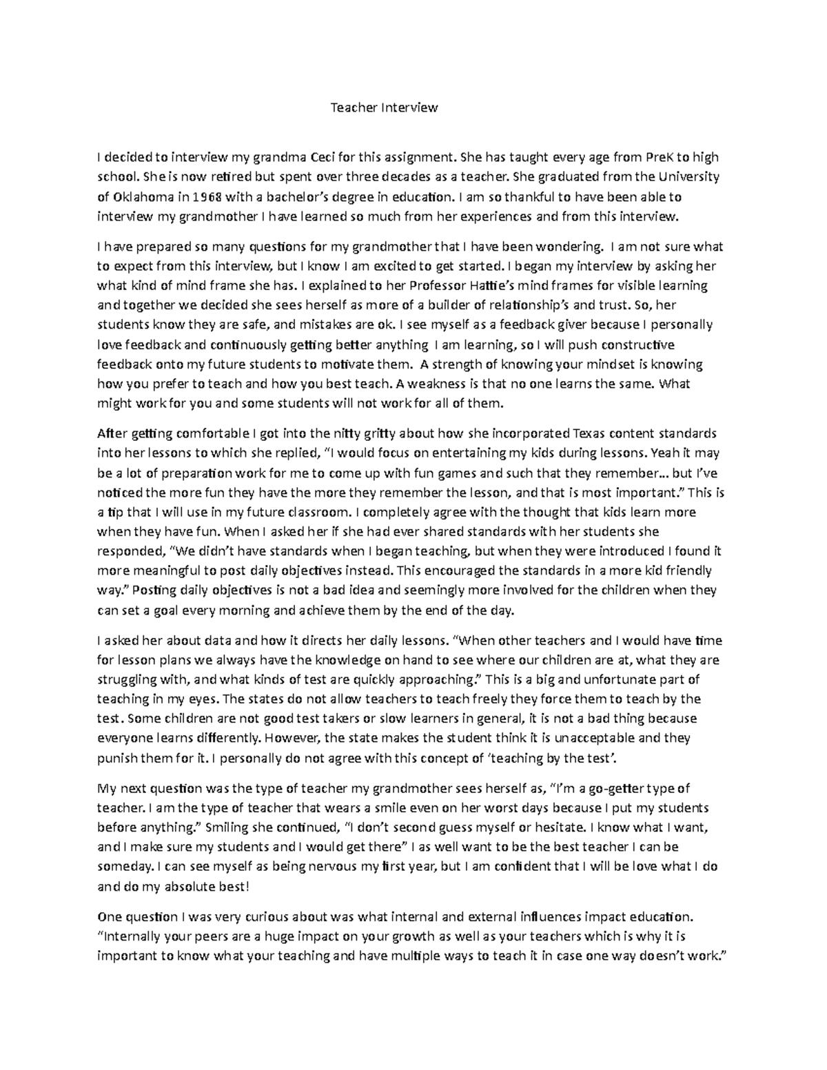 Teacher Interview - She has taught every age from PreK to high school ...
