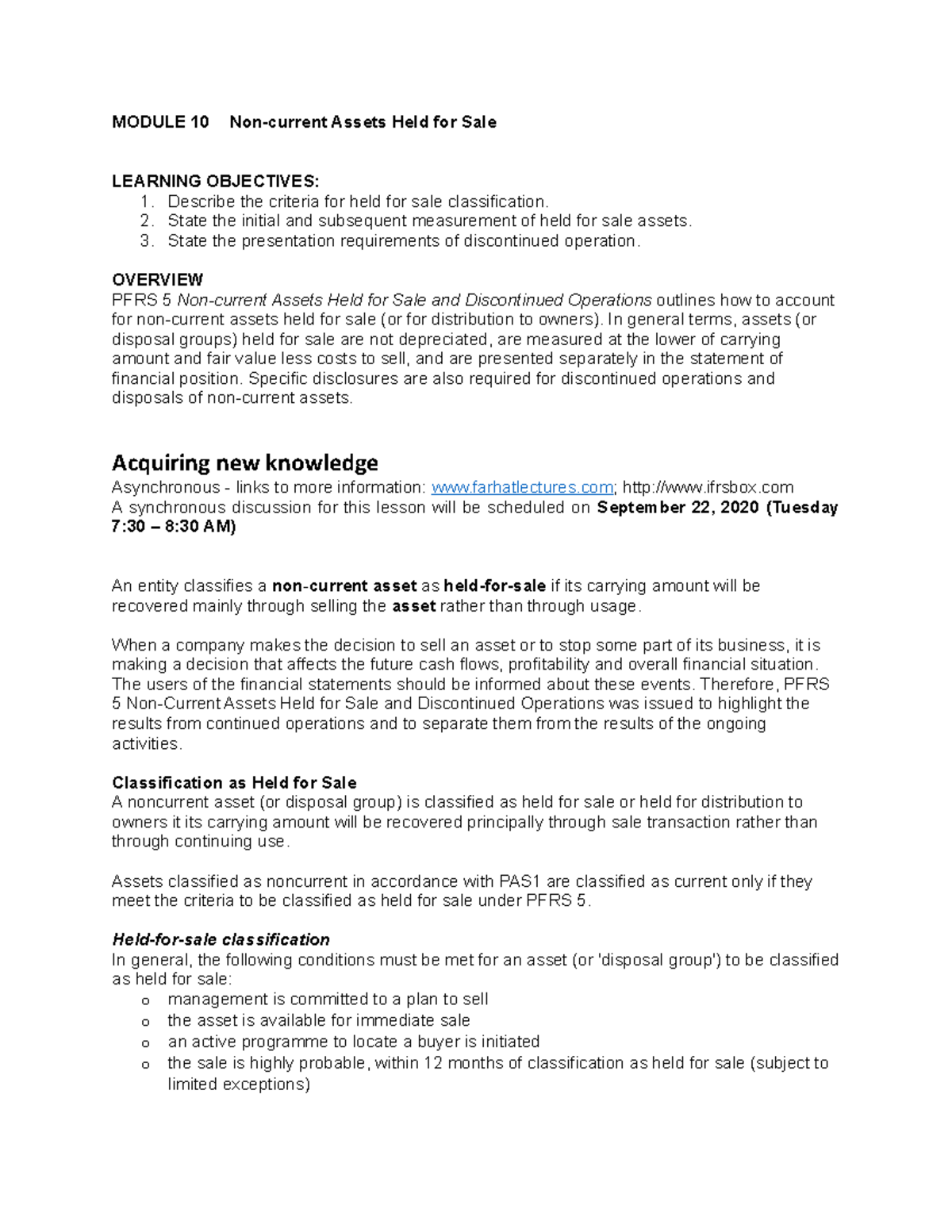 Module 10 Non current Assets Held for Sale - MODULE 10 Non-current ...