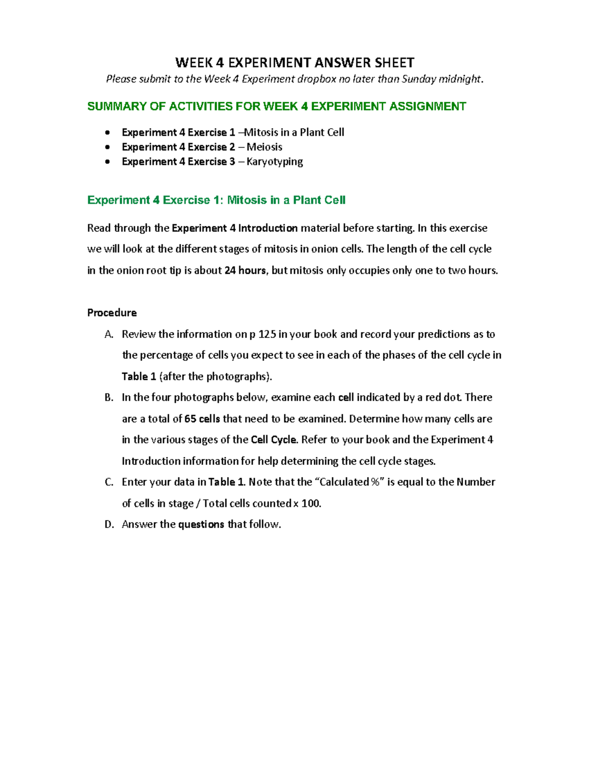 Week 4 Experiment Answer Sheet NEW - BI 114 - Studocu