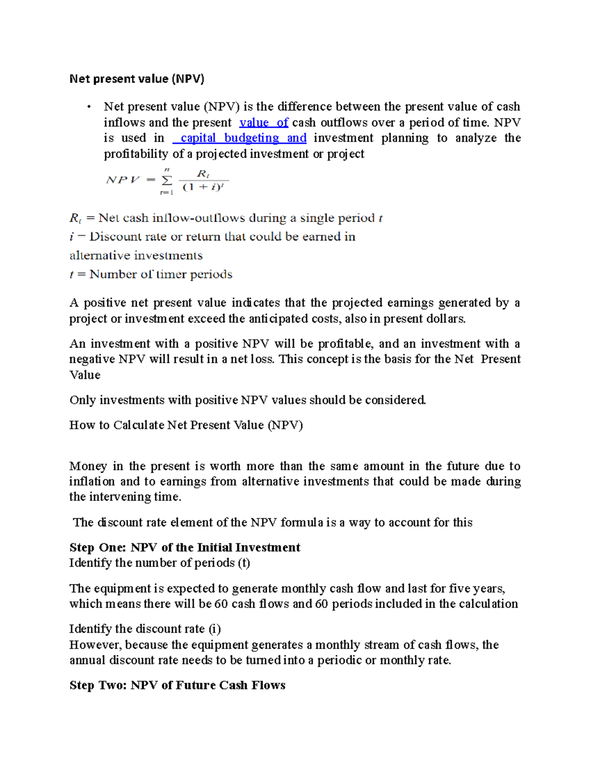 Net present vaule - NPV is used in capital budgeting and investment ...