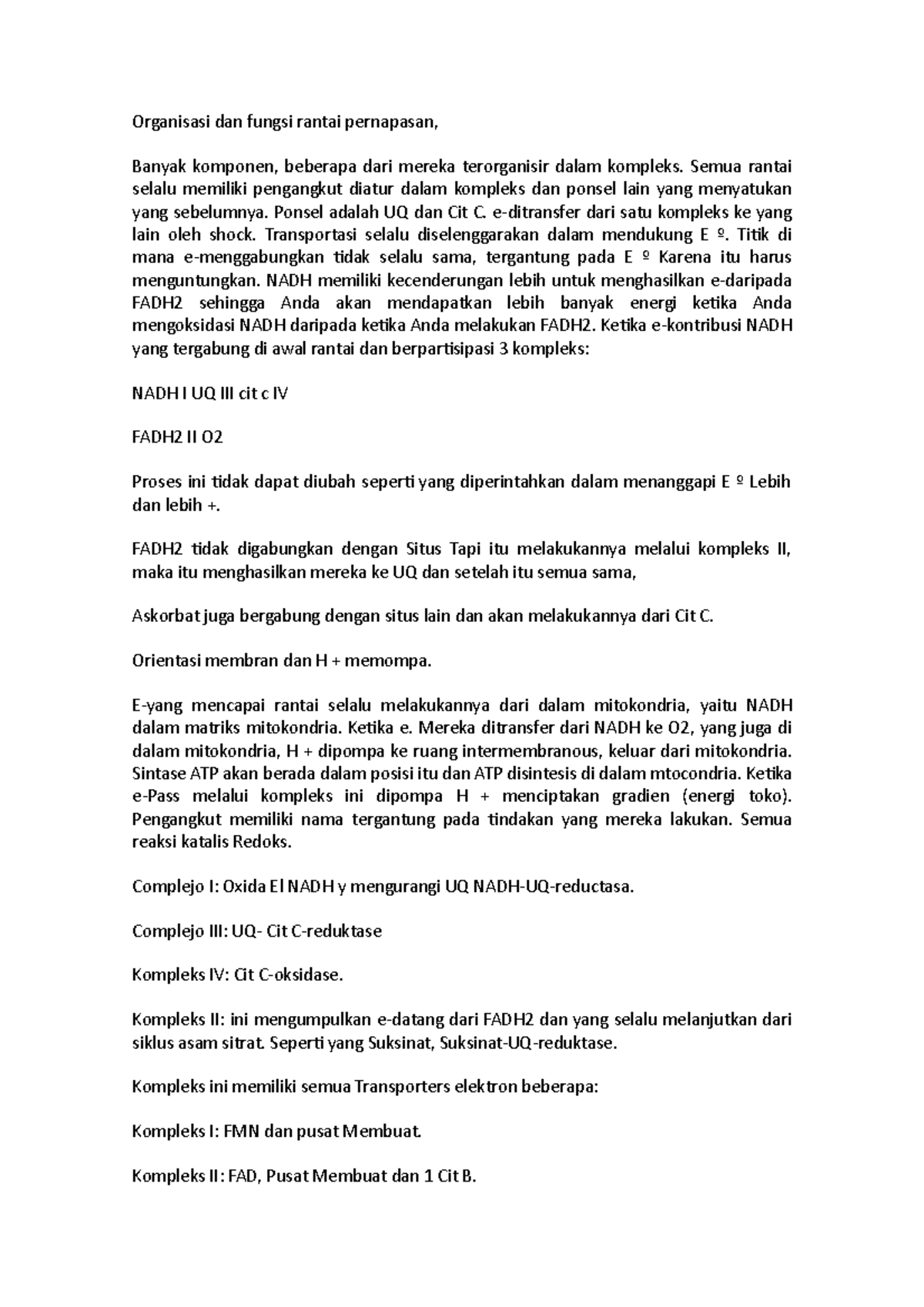 Organisasi dan fungsi rantai pernapasan - Semua rantai selalu memiliki ...