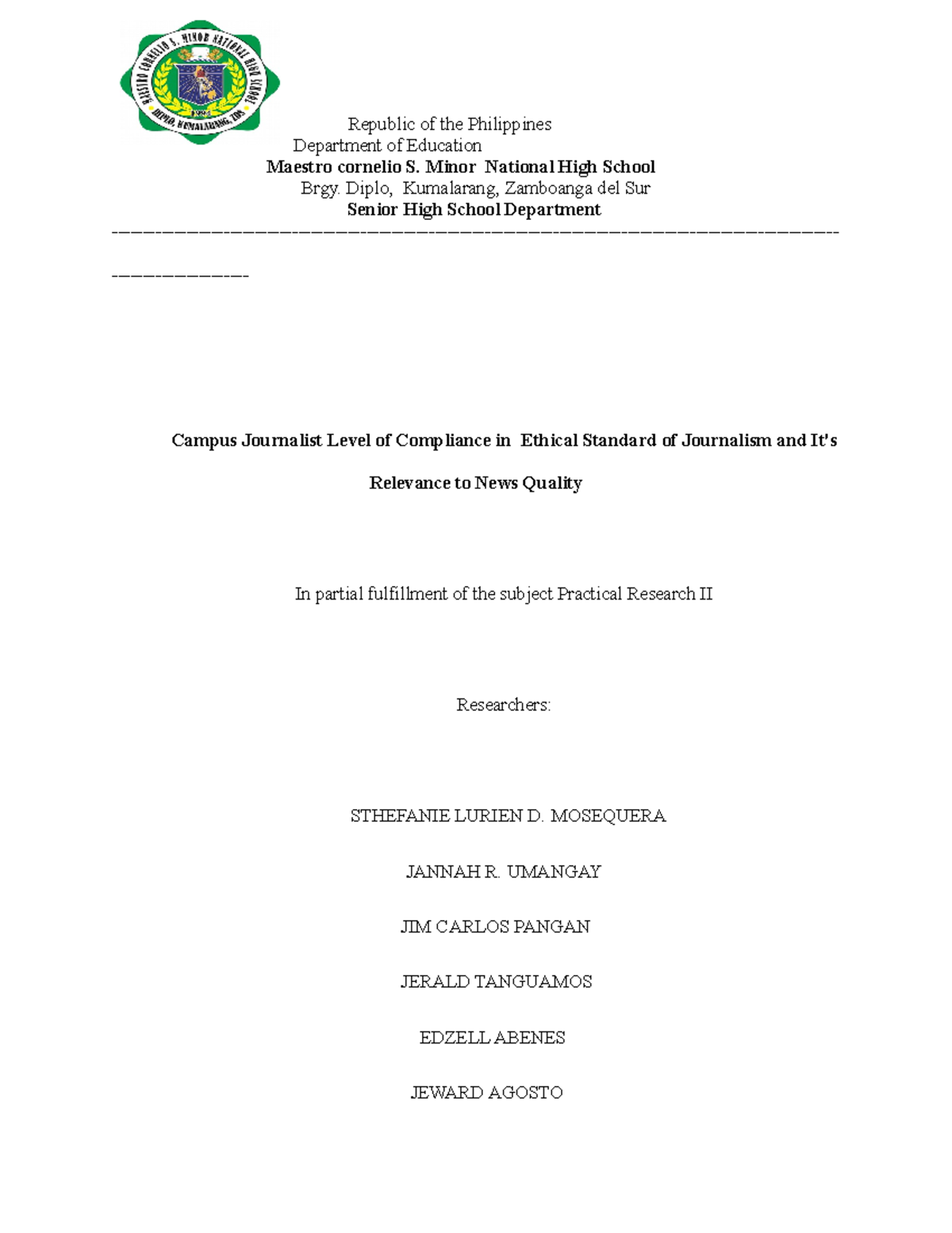 Practical Research Printer - Republic of the Philippines Department of ...