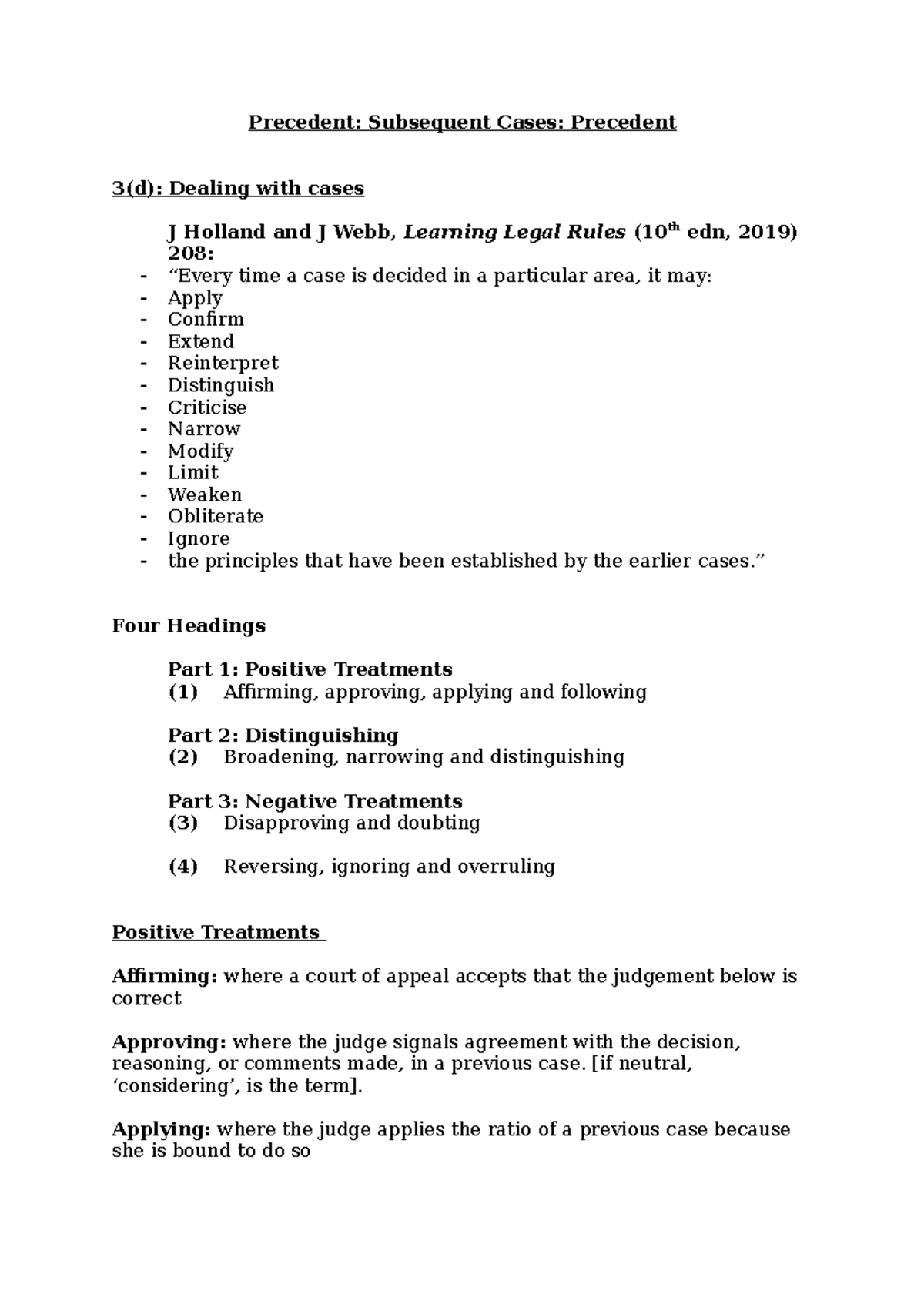 Precedent Cases - Precedent: Subsequent Cases: Precedent 3(d): Dealing ...