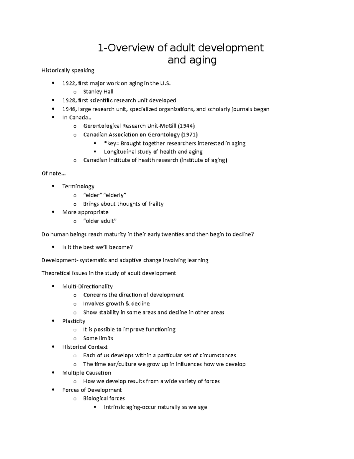 Chapter 1 - Lecture notes 1 - Historically speaking of adult ...