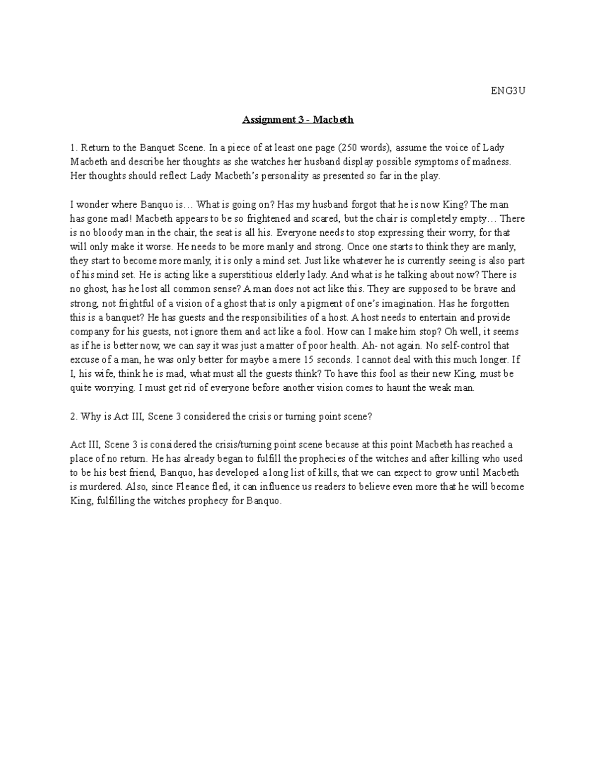 Assignment 3 - ENG3U - A3 eng - ENG3U Assignment 3 - Macbeth Return to ...