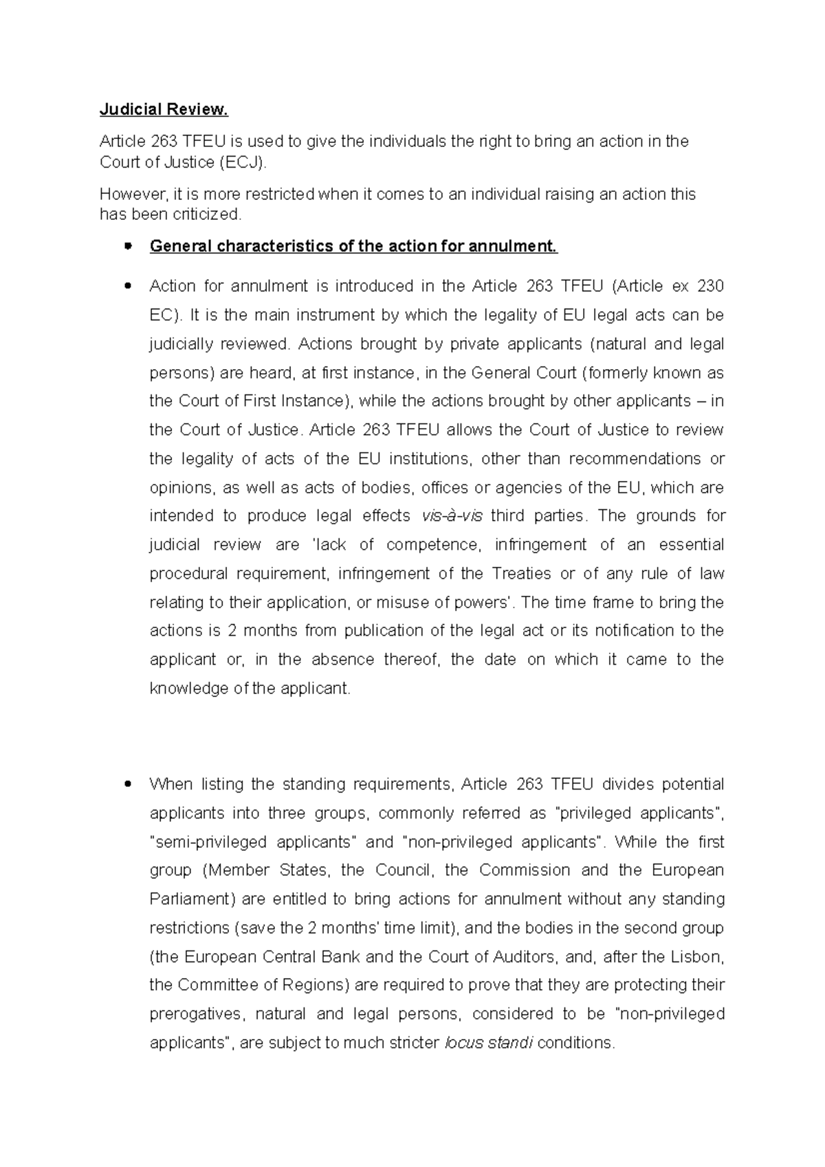 Judical Review Article 263 TFEU Is Used To Give The Individuals The