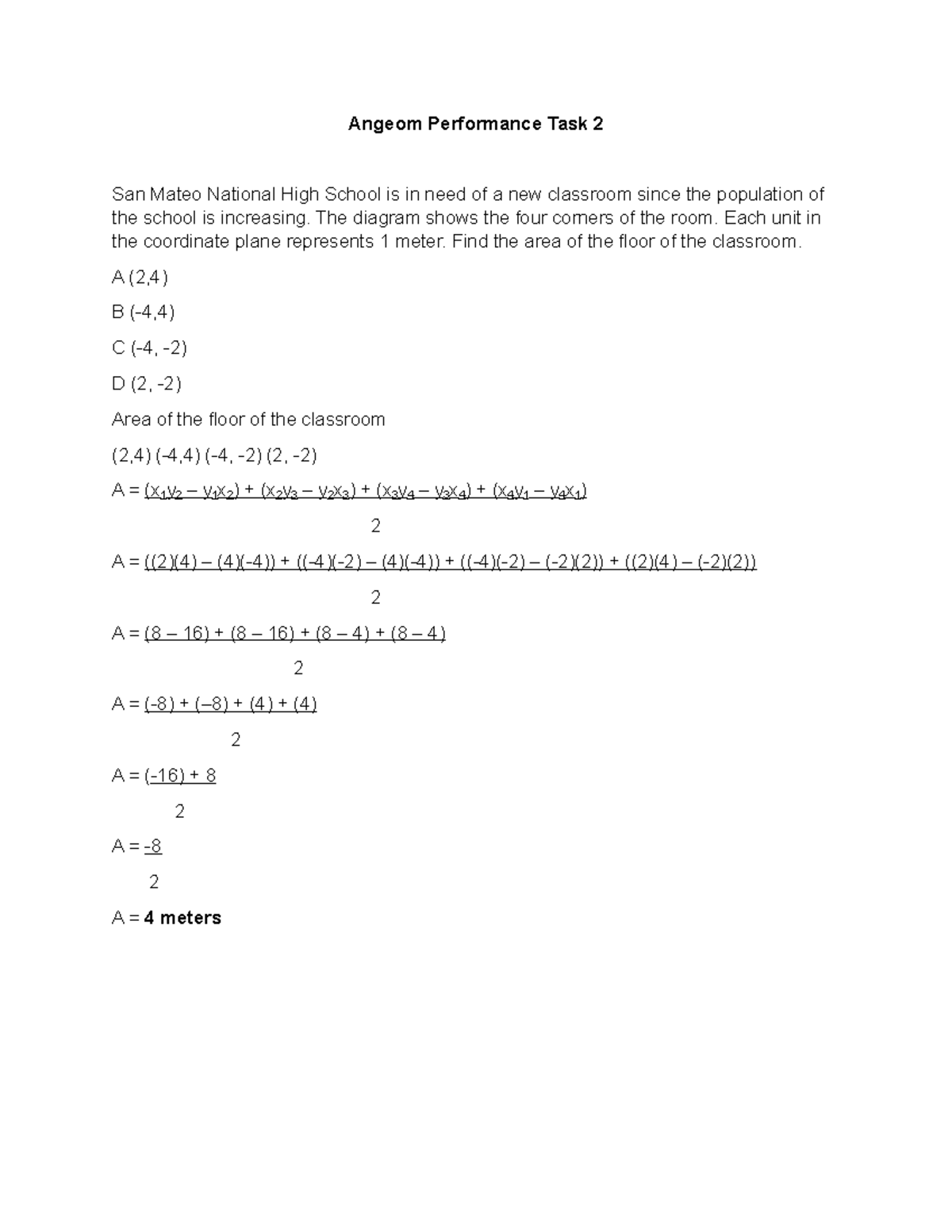 Analytical Geometry Performance Task #2 Area of the Polygon by ...