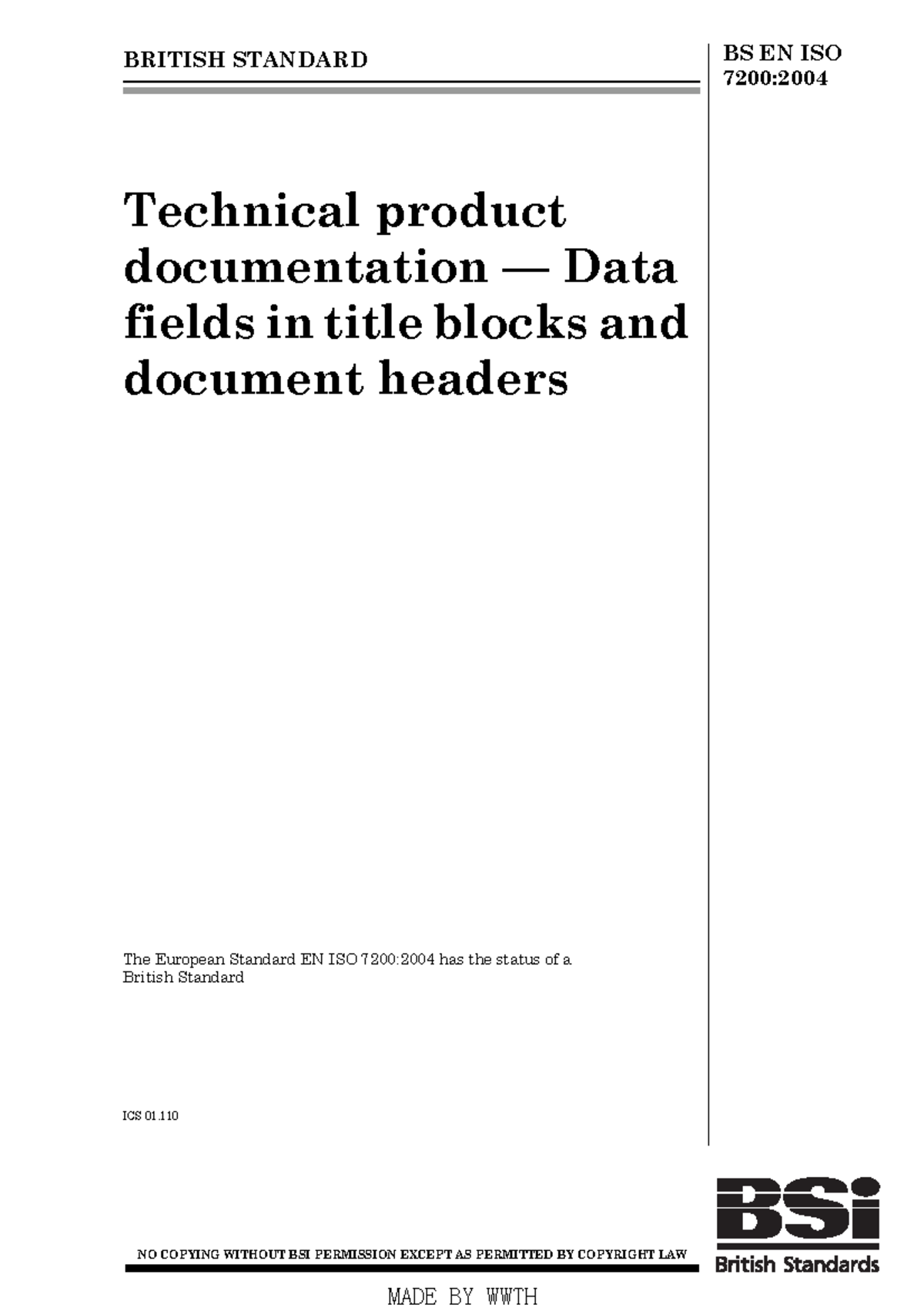 BS EN ISO 07200-2004 - ISO 7200 - BRITISH STANDARD BS EN ISO 7200: Technical product ...
