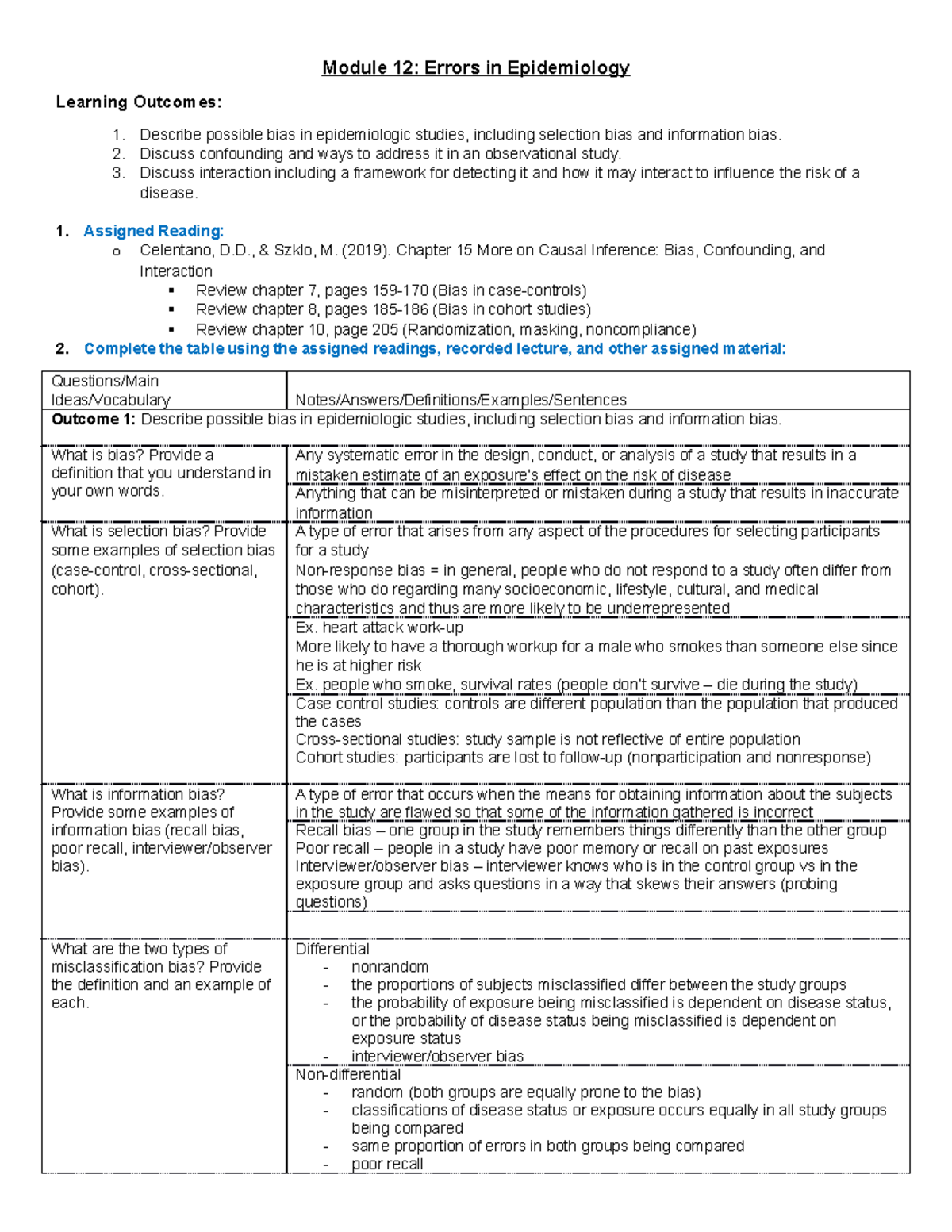 Module 12 Learning Guide - Module 12: Errors in Epidemiology Learning Outcomes: Describe ...