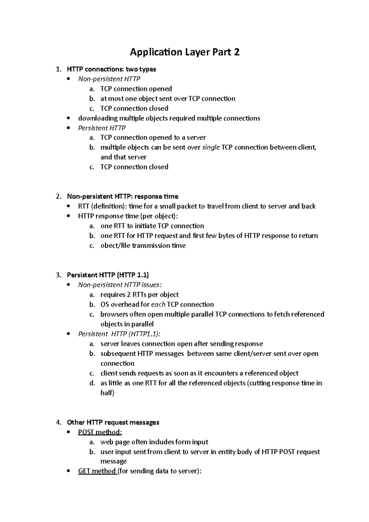 Chapter 2 Application Layer Part 2 - Application Layer Part 2 HTTP connections: two types - Studocu
